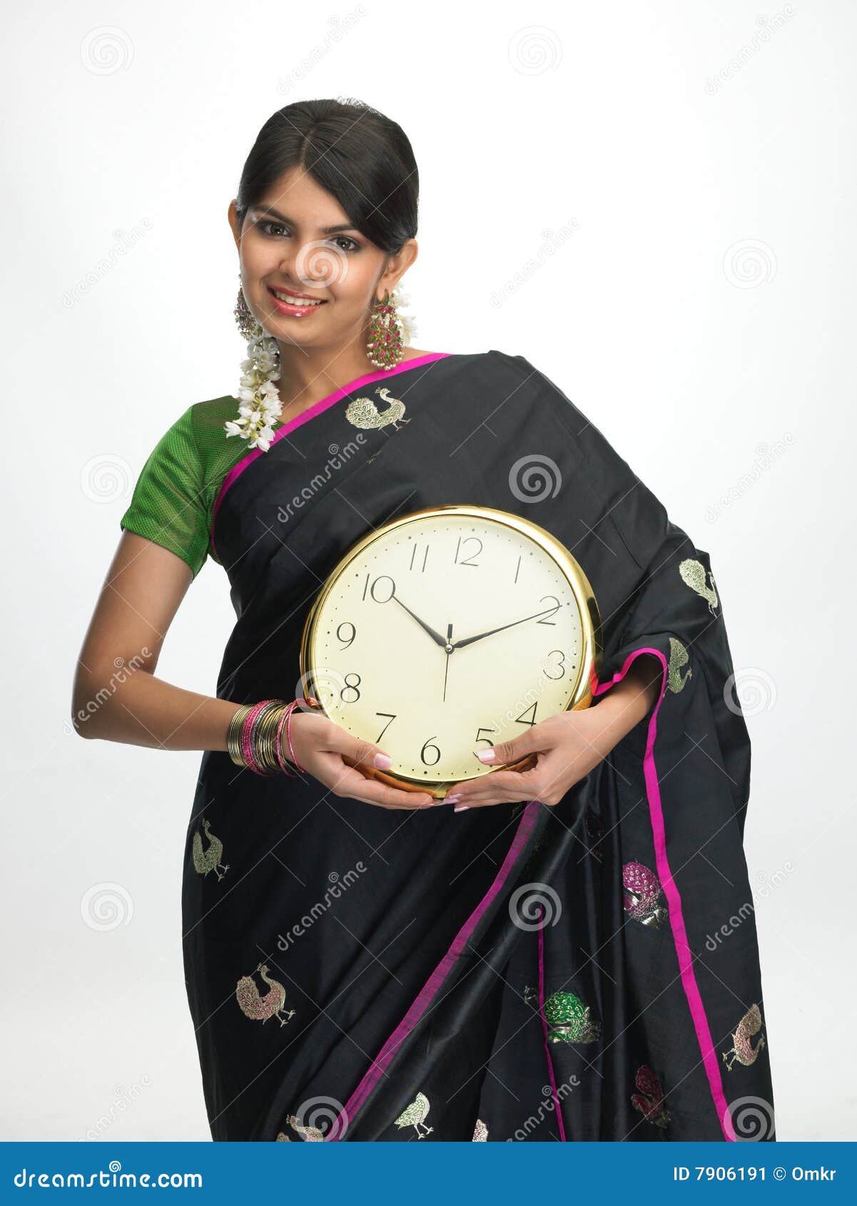 Indian Woman Standing with the Clock Stock Image - Image of flowers ...