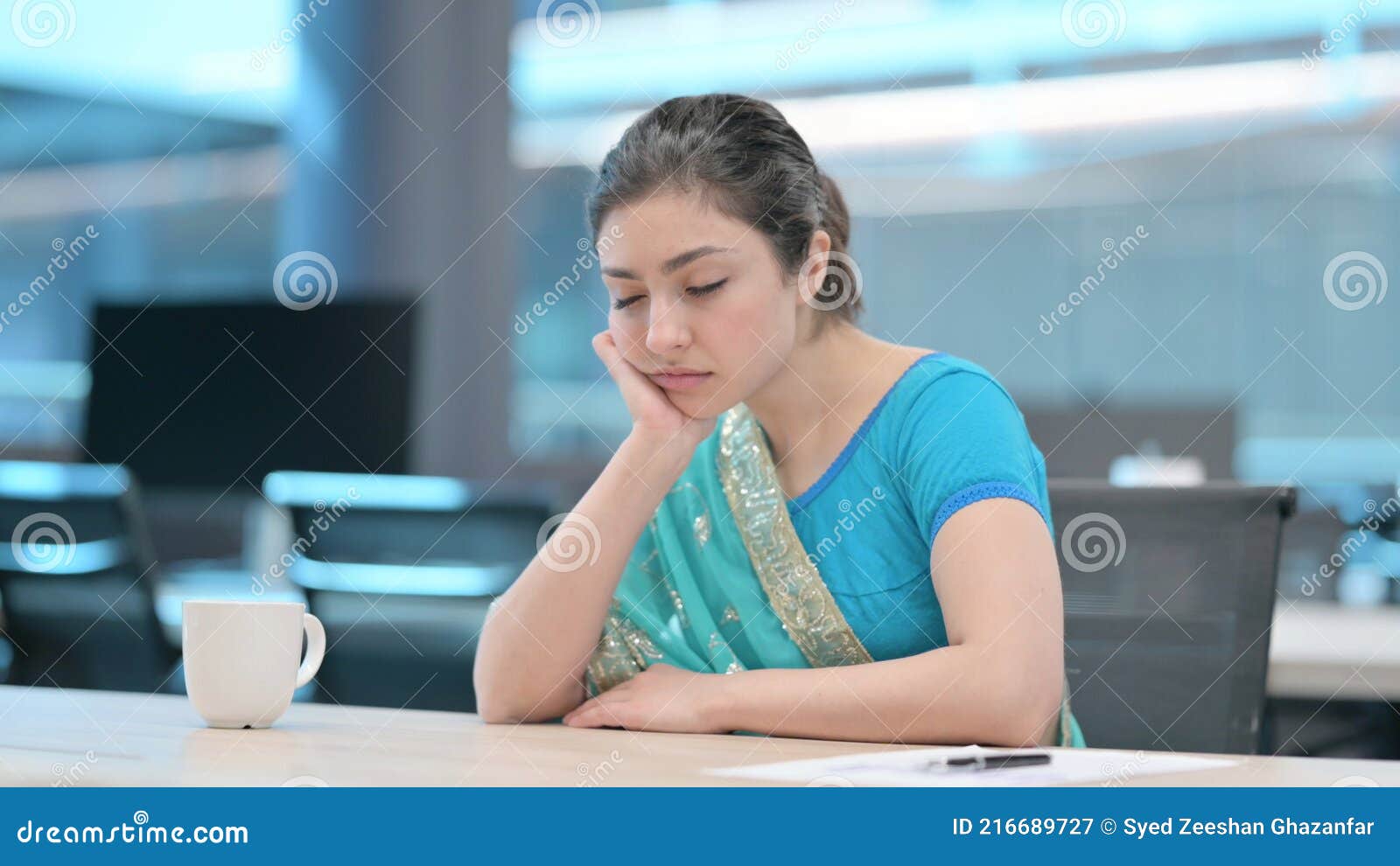 Indian Woman Taking Nap while Sitting at Work Stock Image - Image of ...