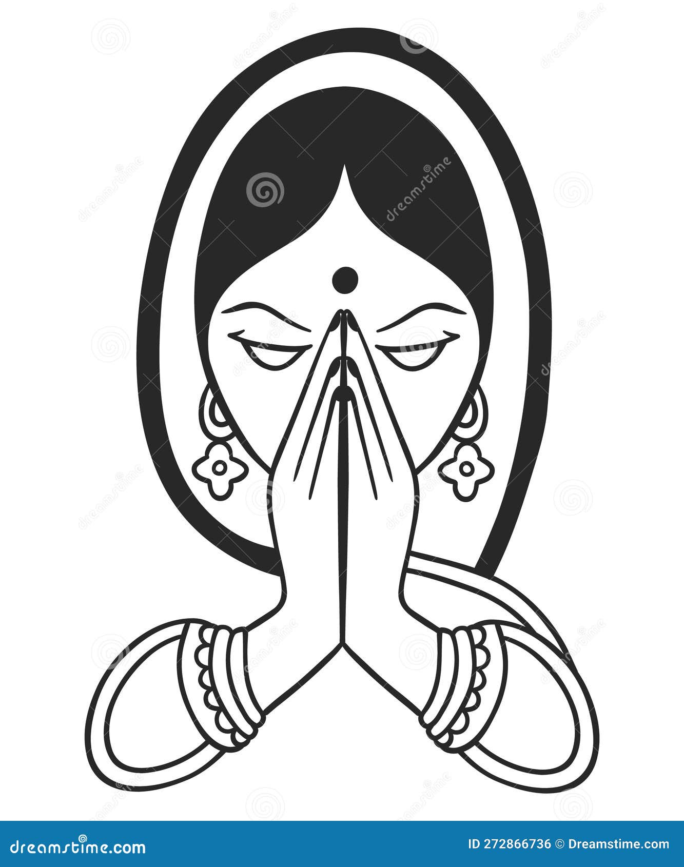 Indian Woman in Traditional Dress Pose To Namaste - Out Line Stock ... Indian Woman in Traditional Dress Pose To Namaste - Out Line Stock ...