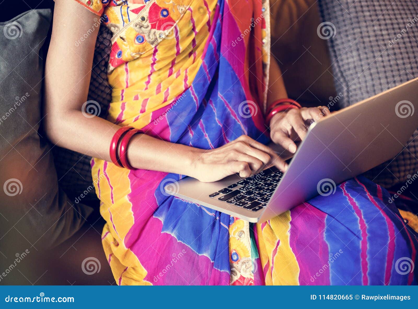 Indian Woman is Using Computer Laptop Stock Image - Image of india ...