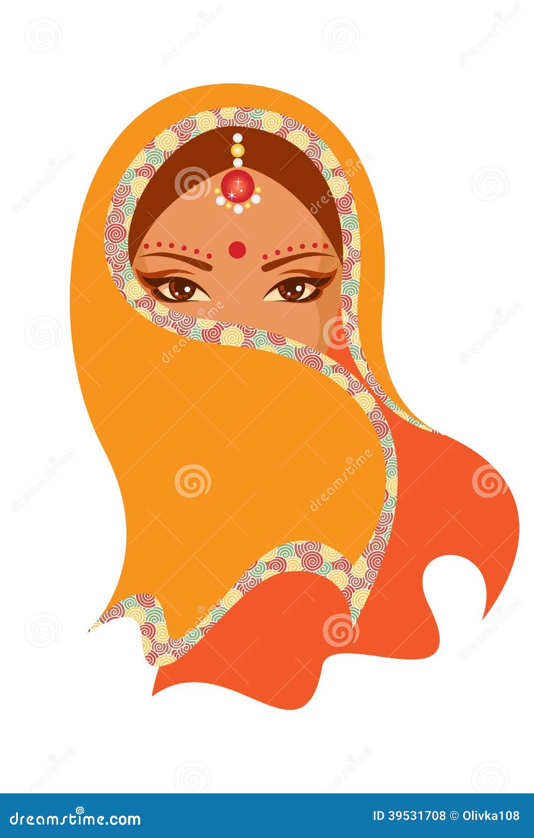 Indian Woman Bindi Face Avatar Traditional Clothes Female Cartoon ...