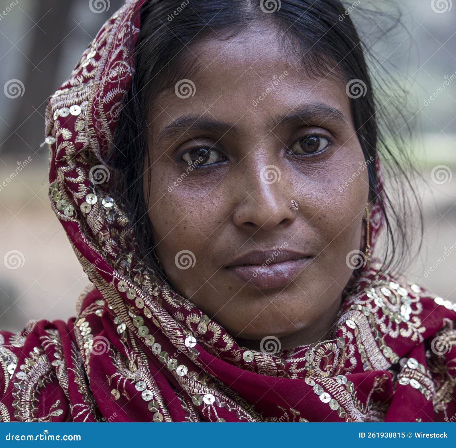 Indian Woman Wearing Traditional Dress Sari And Looking At Camera