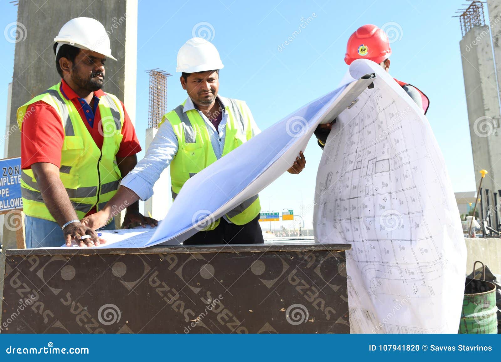 Indian Workers Engineers are Working on the Construction Site Stock ...