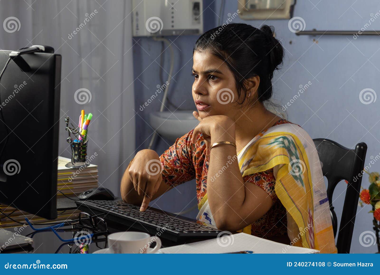 Indian working woman stock photo. Image of saree, attractive - 240274108