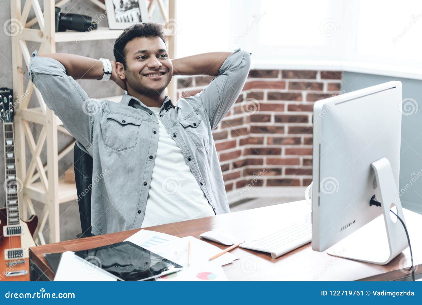 Indian Young Businessman Work on Computer on Table Stock Image - Image ...