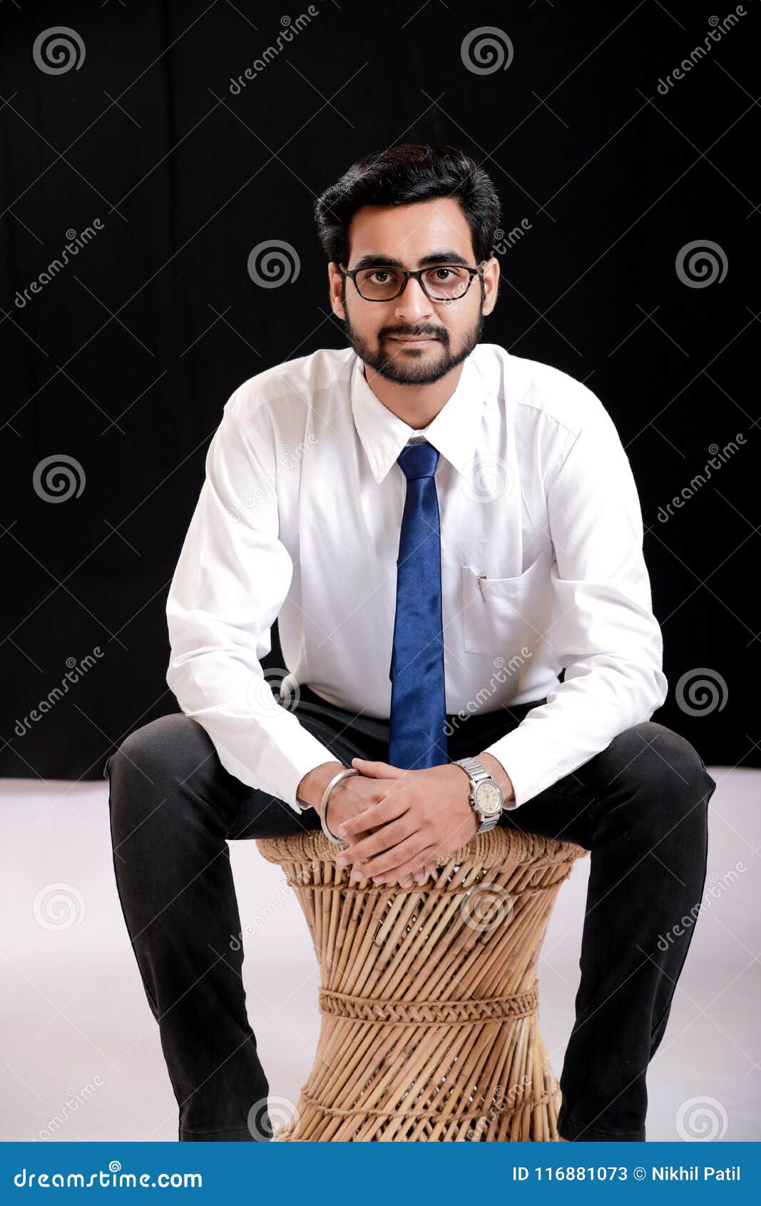 Indian Young Man on Spectacles Stock Image - Image of model, blue ...