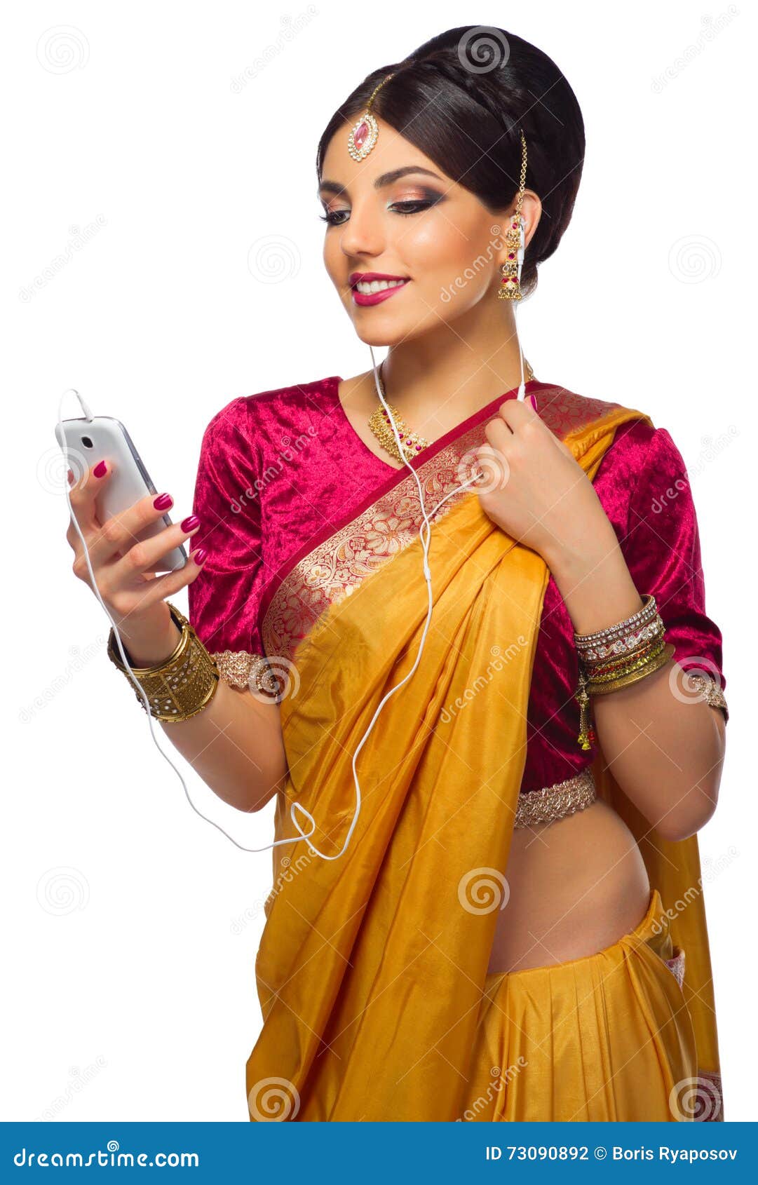 Indian Young Woman with Mobile Phone Stock Photo - Image of isolated ...