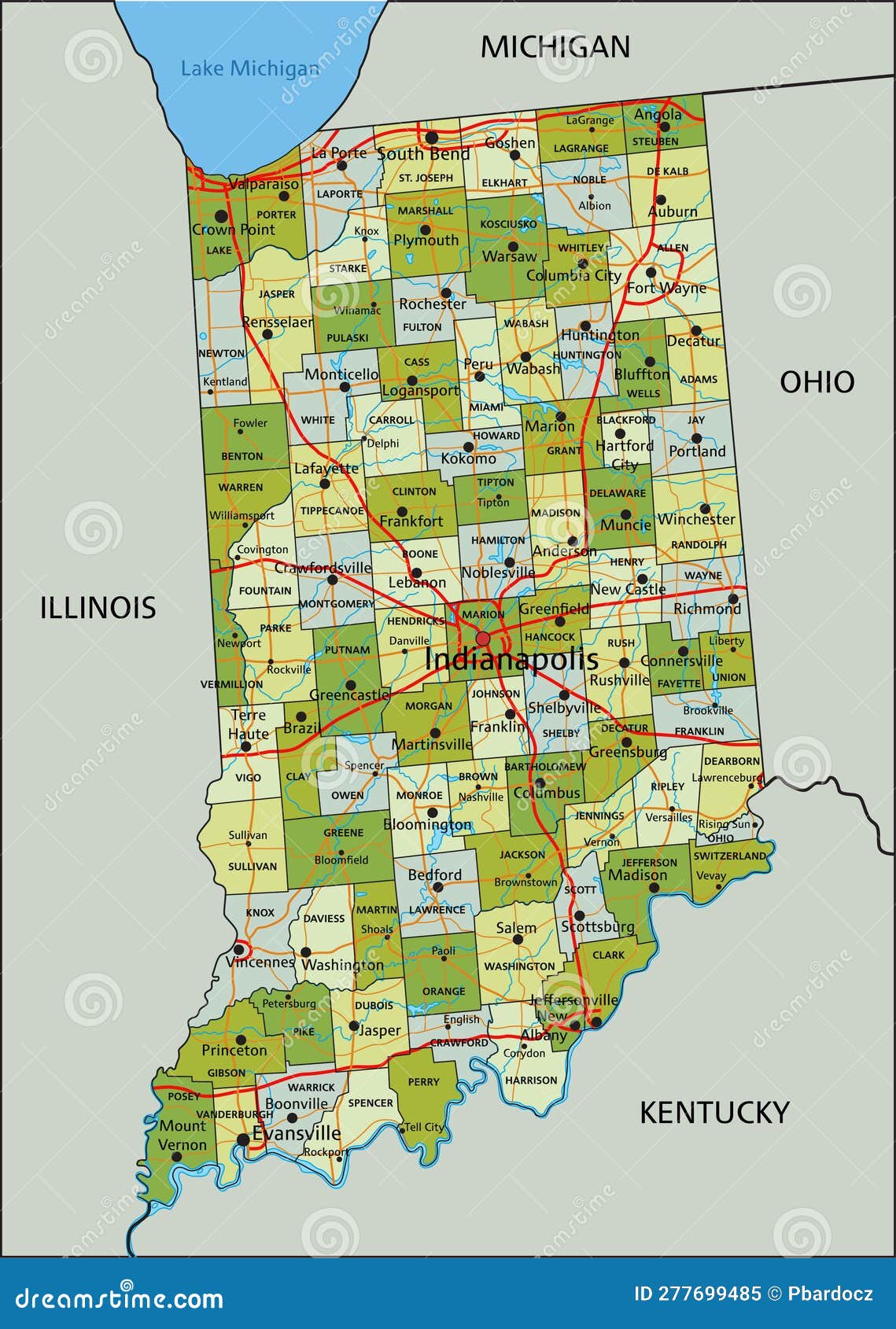 Detailed Editable Political Map with Separated Layers. Indiana Stock ...