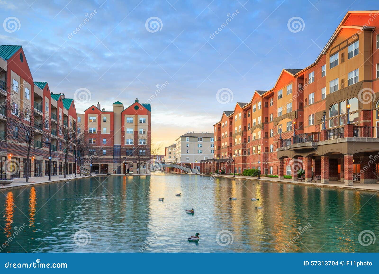 Indiana Central Canal stock photo. Image of facade, skyscraper - 57313704