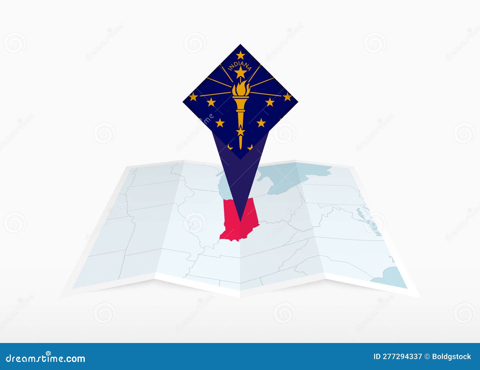 Indiana is Depicted on a Folded Paper Map and Pinned Location Marker ...