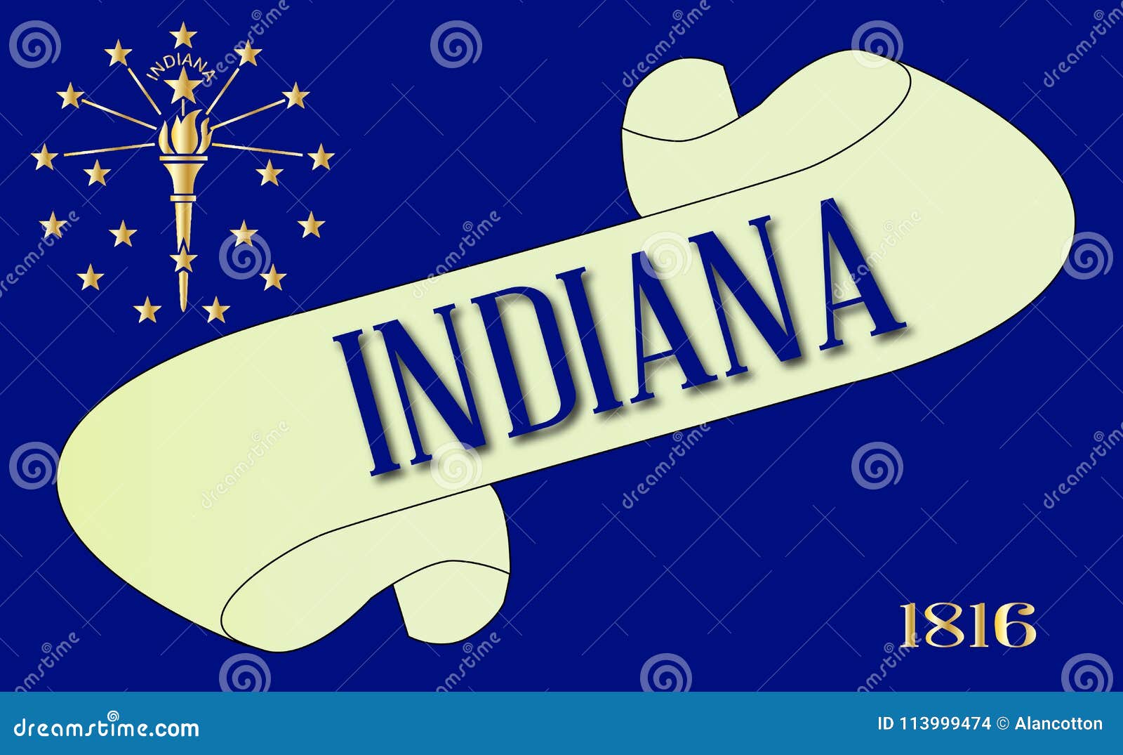 Indiana Map Flag. Map Of IN, USA With The Hoosier State Flag. Cartoon ...