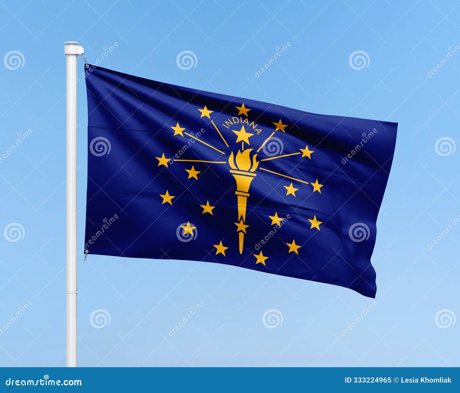 Indiana Flag on Stick on Sky Background Stock Image - Image of ...