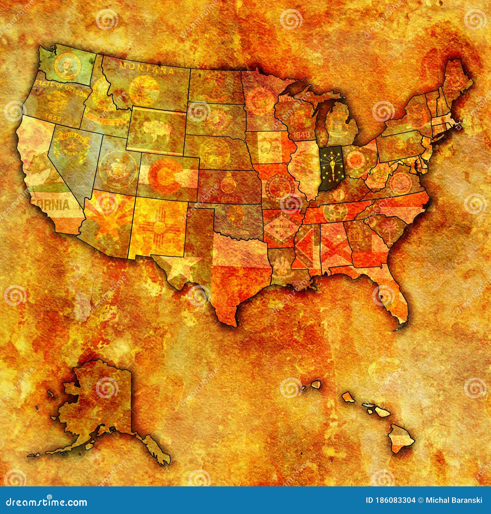 Indiana on map of usa stock photo. Image of administration - 186083304