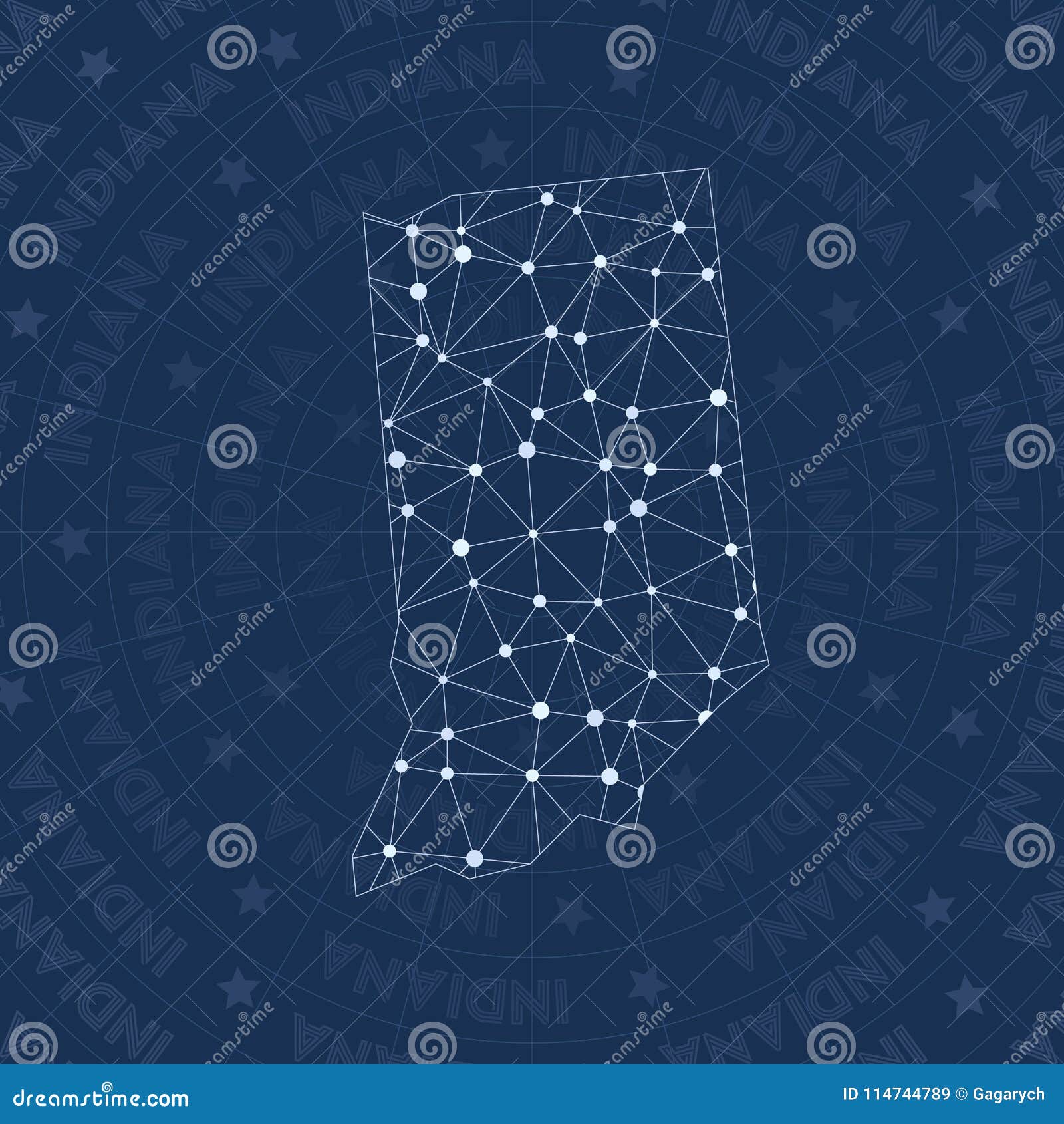 Indiana Network, Constellation Style Us State Map. Stock Vector ...