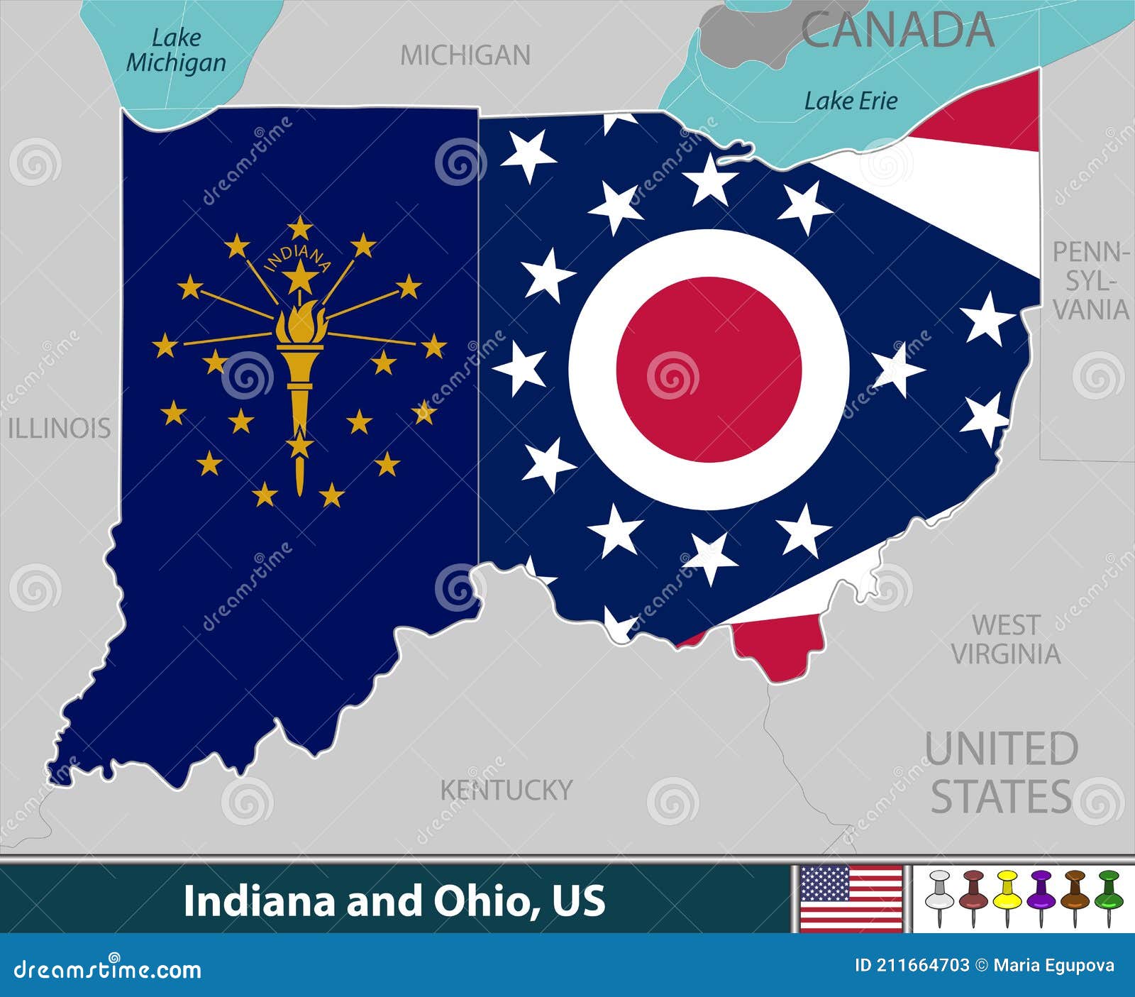 Indiana and Ohio, United States Stock Vector - Illustration of states ...