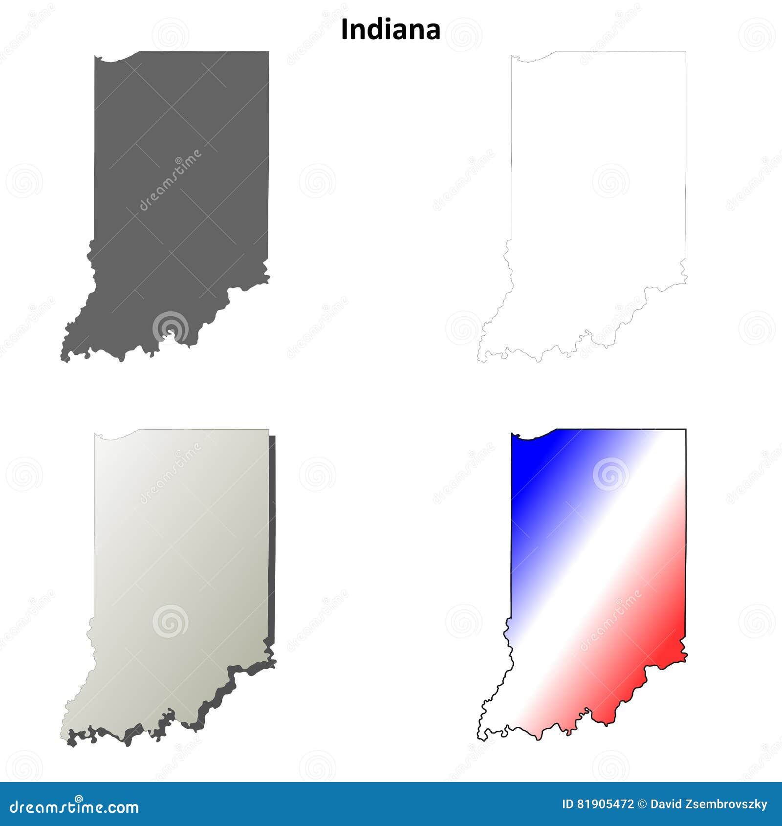 Indiana Outline Map State Shape USA America Borders Cartoon Vector ...
