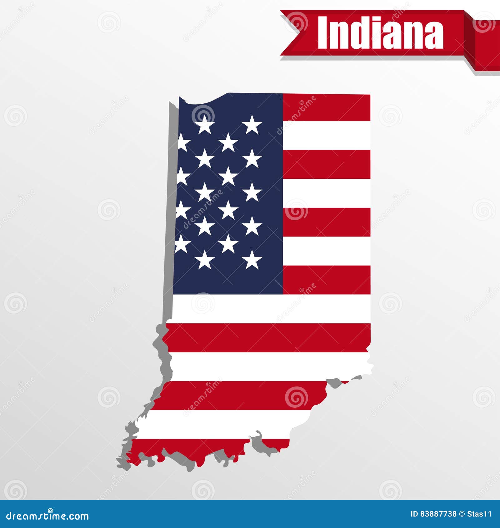 Indiana State Map with US Flag Inside and Ribbon Stock Illustration ...
