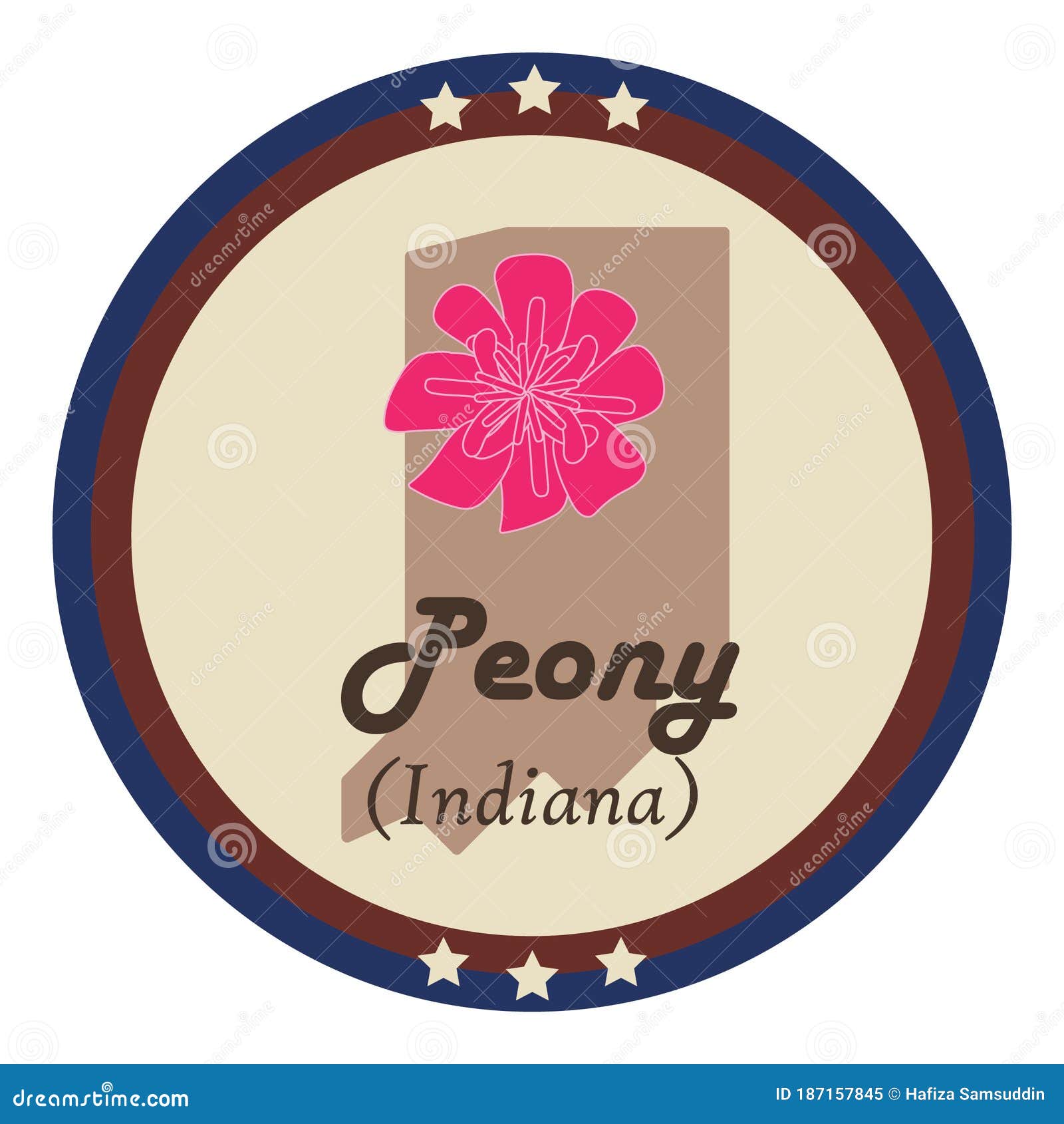 Indiana State with Peony Flower. Vector Illustration Decorative Design ...