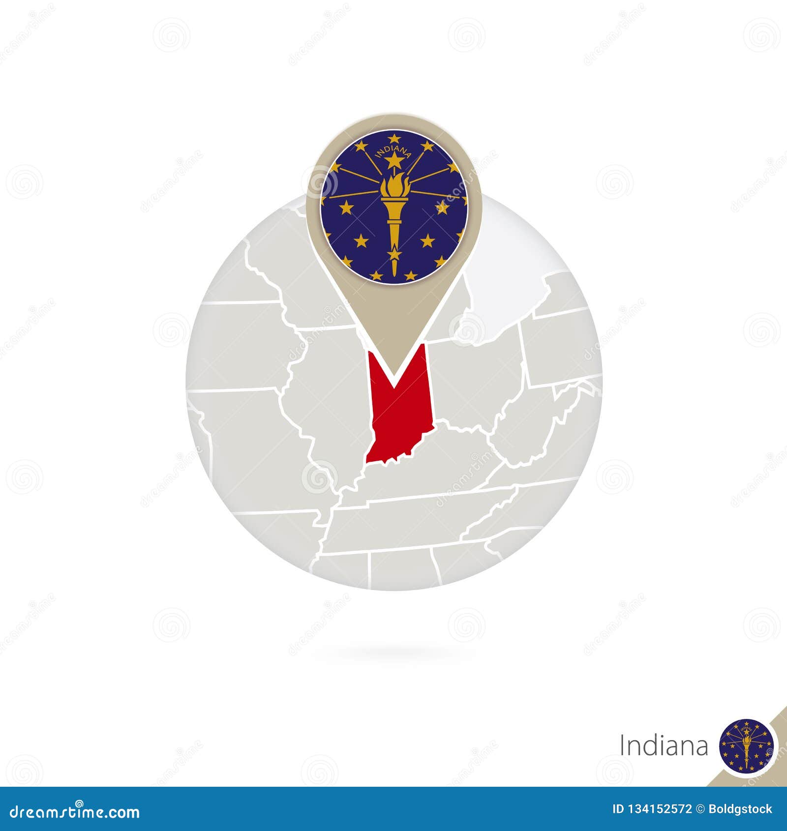 Indiana US State Map and Flag in Circle. Map of Indiana, Indiana Flag ...
