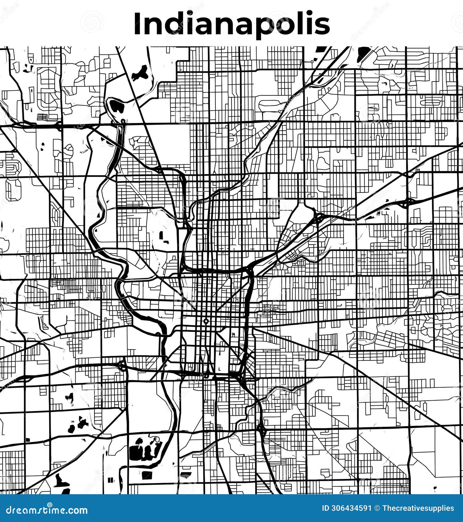 Indianapolis City Map, Cartography Map, Street Layout Map Stock Vector ...