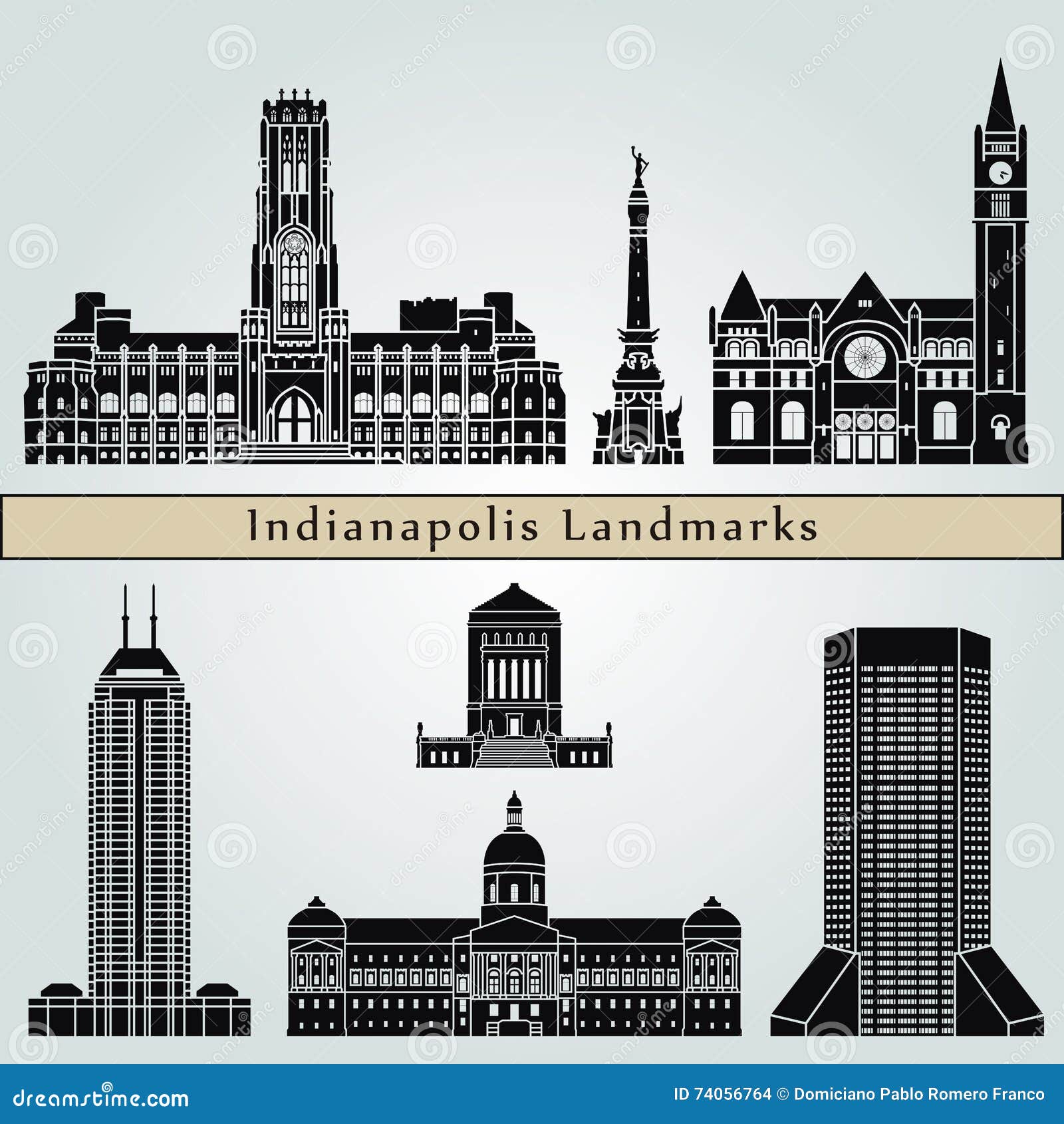 Indianapolis Landmarks and Monuments Stock Vector - Illustration of ...