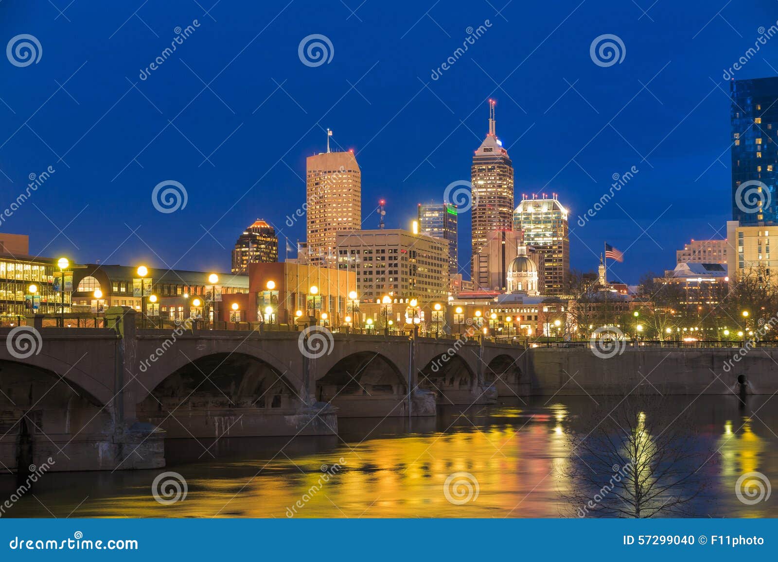 Indianapolis Skyline and the White River Stock Photo - Image of river ...