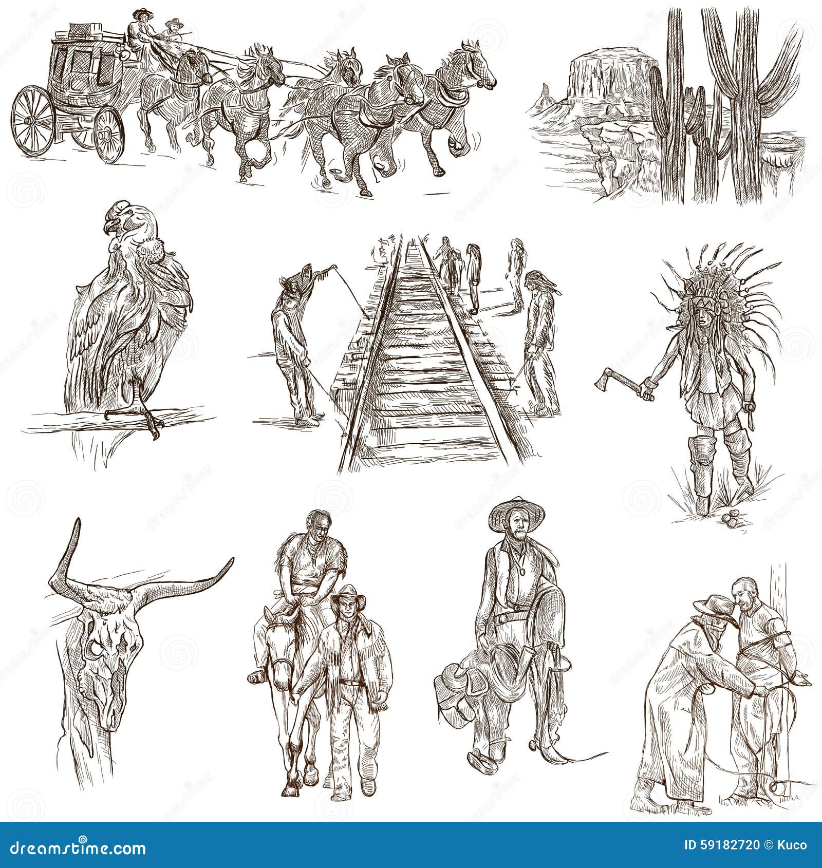 Indians and Wild West - an Hand Drawn Pack. Stock Illustration ...