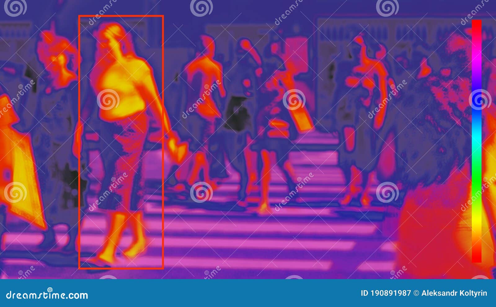 Indication of High Temperature in a Crowd of People, Concept. Detecting ...