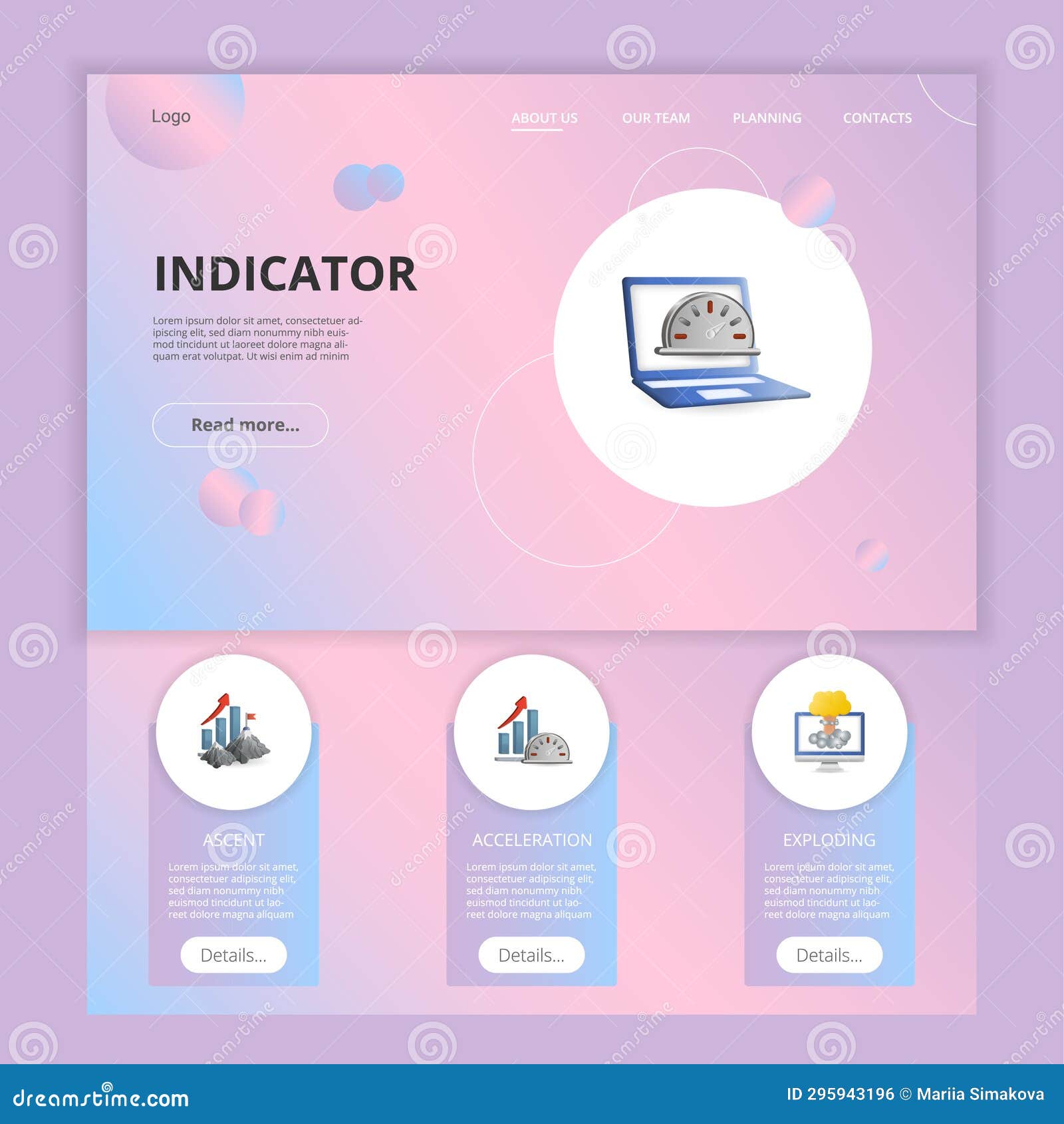 Indicator Flat Landing Page Website Template. Ascent, Acceleration, Exploding. Web Banner with ...