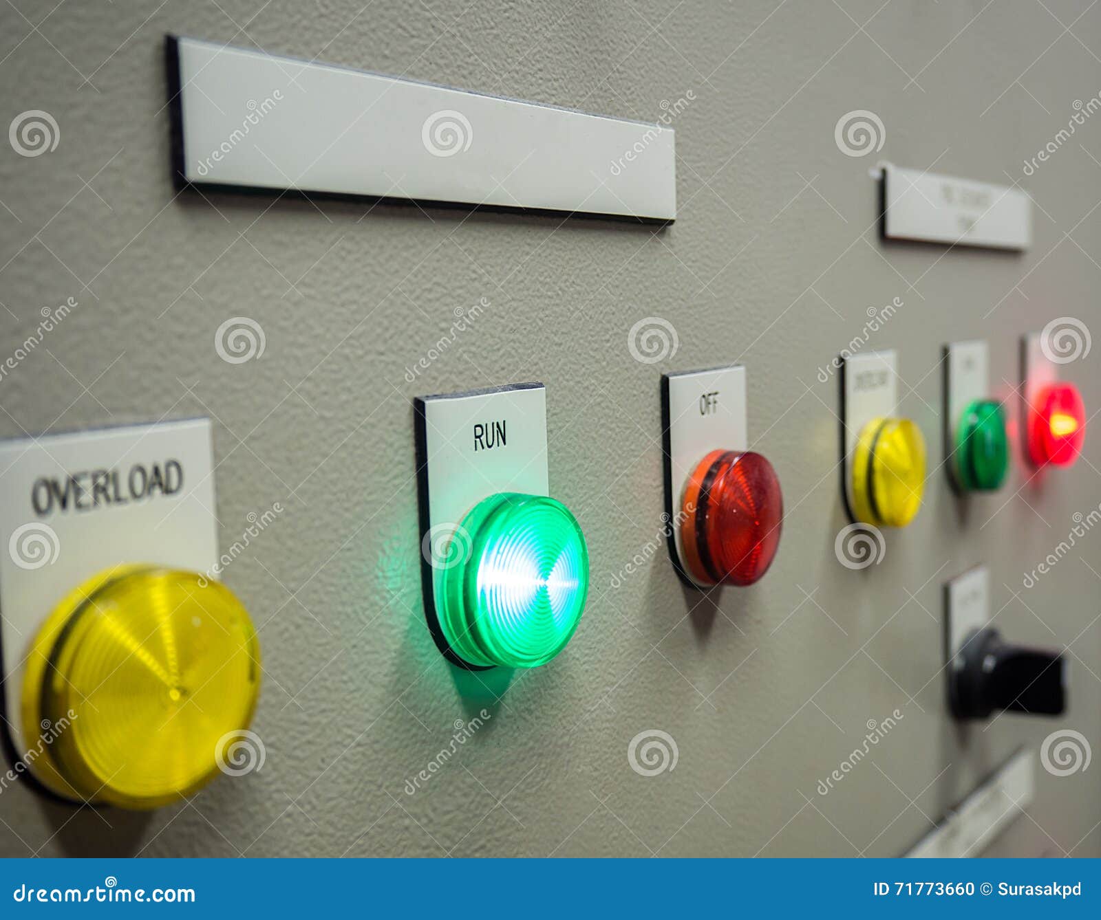 Indicator Light on Electrical Control Panel with Blank Name Tag. Stock ...