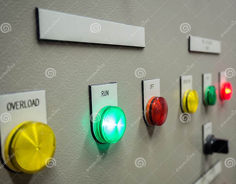 Indicator Light on Electrical Control Panel with Blank Name Tag. Stock ...