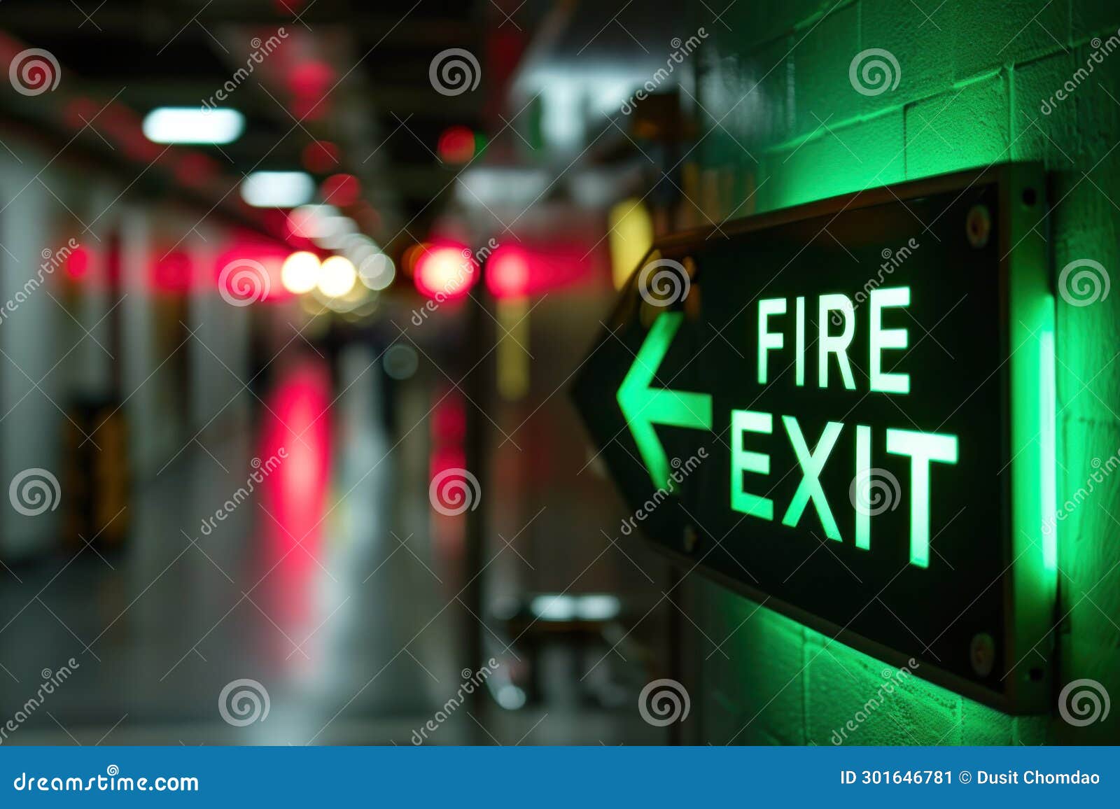 The Indicator Light Shows the Word FIRE EXIT. Generative AI Stock ...