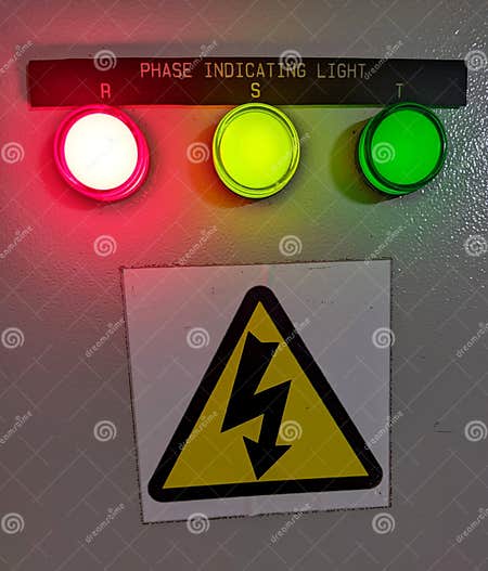 Indicator Light and Warning Sign for Electrical Panel Stock Image ...