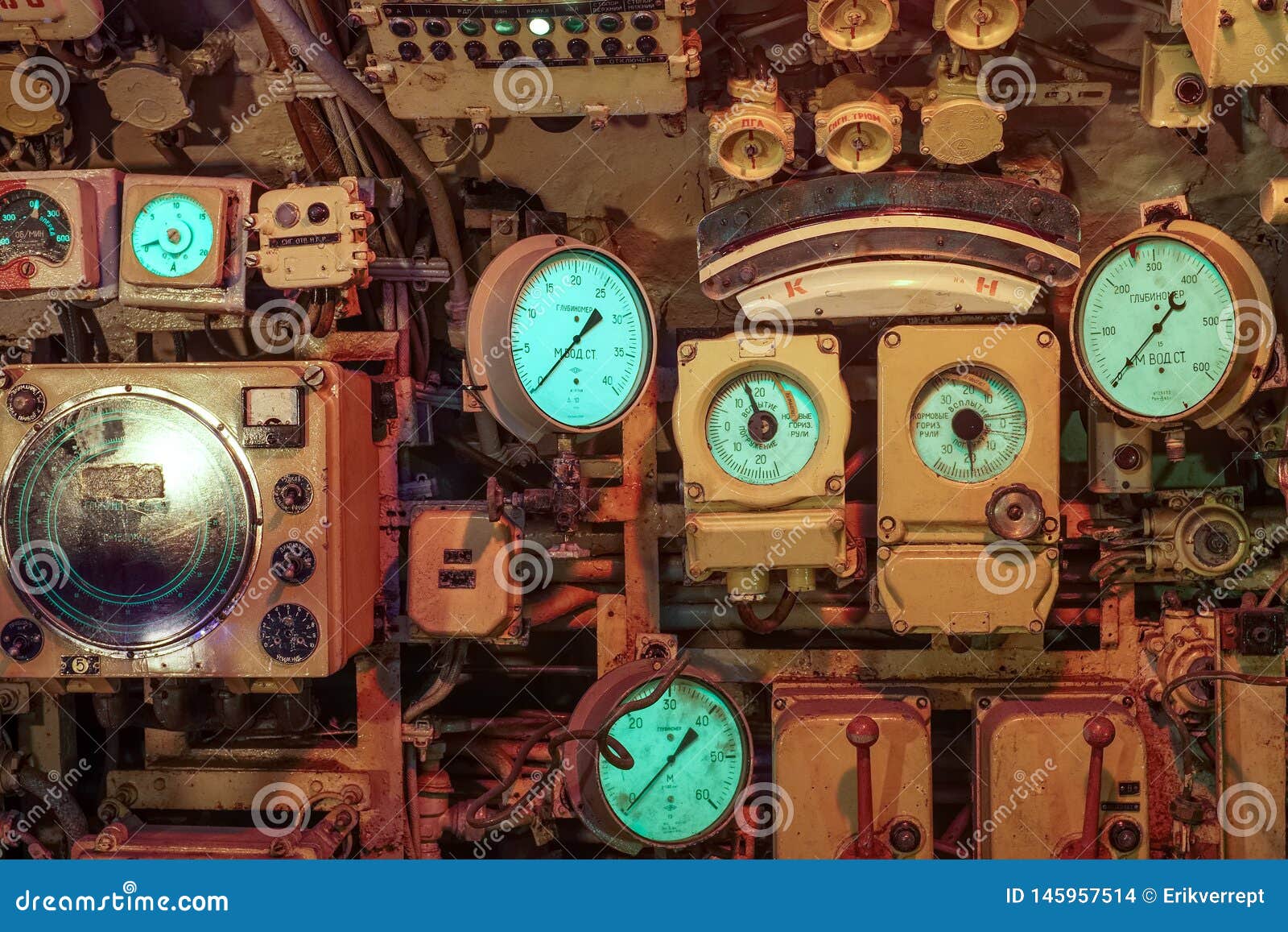 Instruments and Dials Inside an Old Submarine in Zeebrugge, Belgium ...