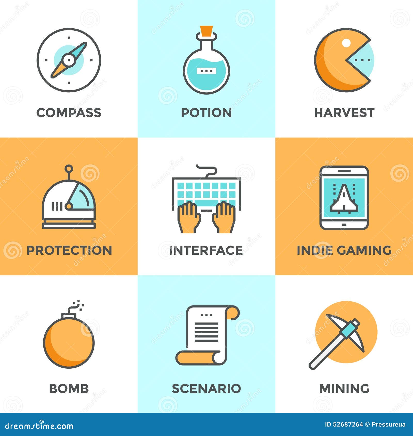 Indie Gaming Elements Line Icons Set Stock Vector - Illustration of ...
