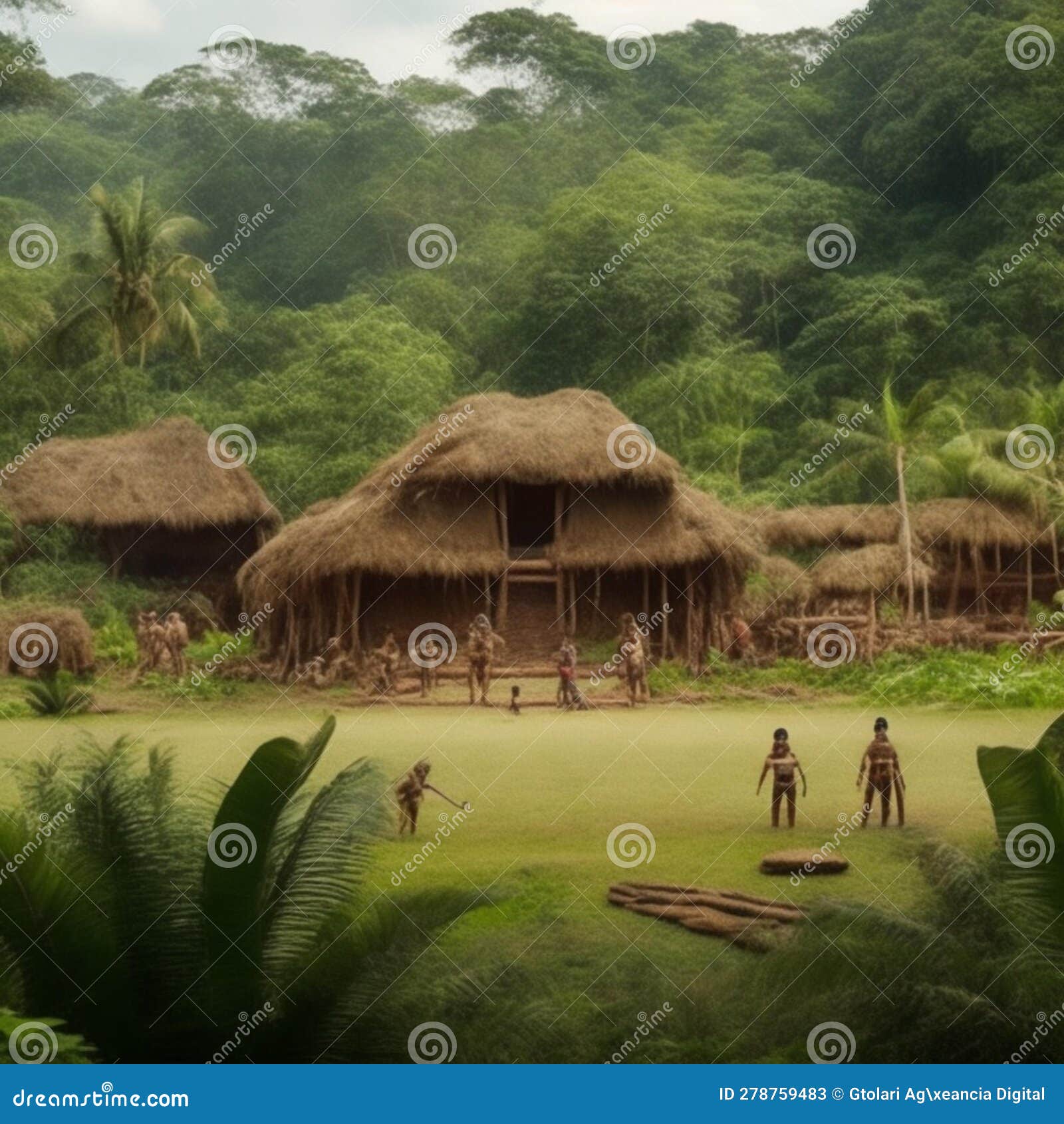 Indigenous Tribe In A Village Surrounded By Trees. Royalty-Free Stock ...