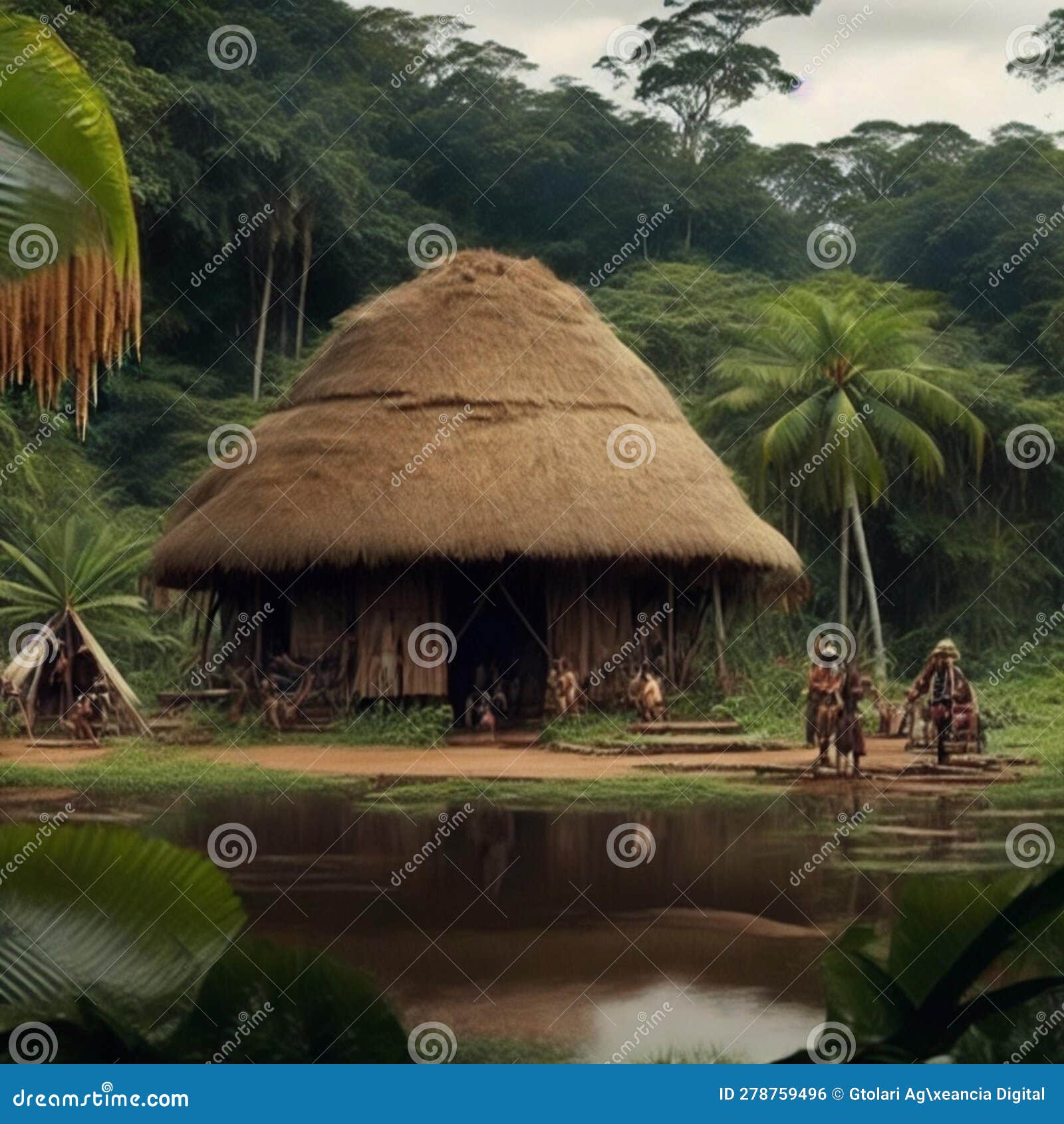 Indigenous Tribe In A Village Surrounded By Trees. Royalty-Free Stock ...