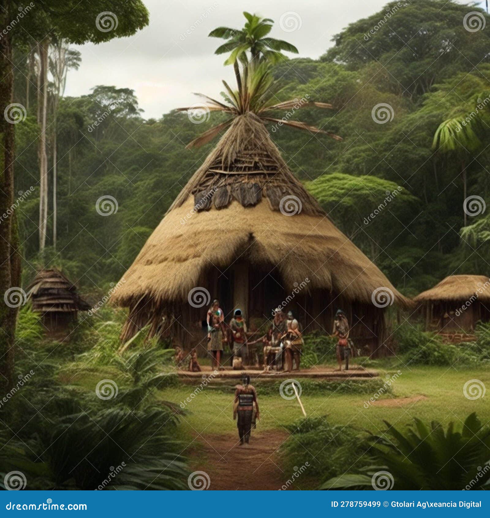 Indigenous Tribe In A Village Surrounded By Trees. Royalty-Free Stock ...