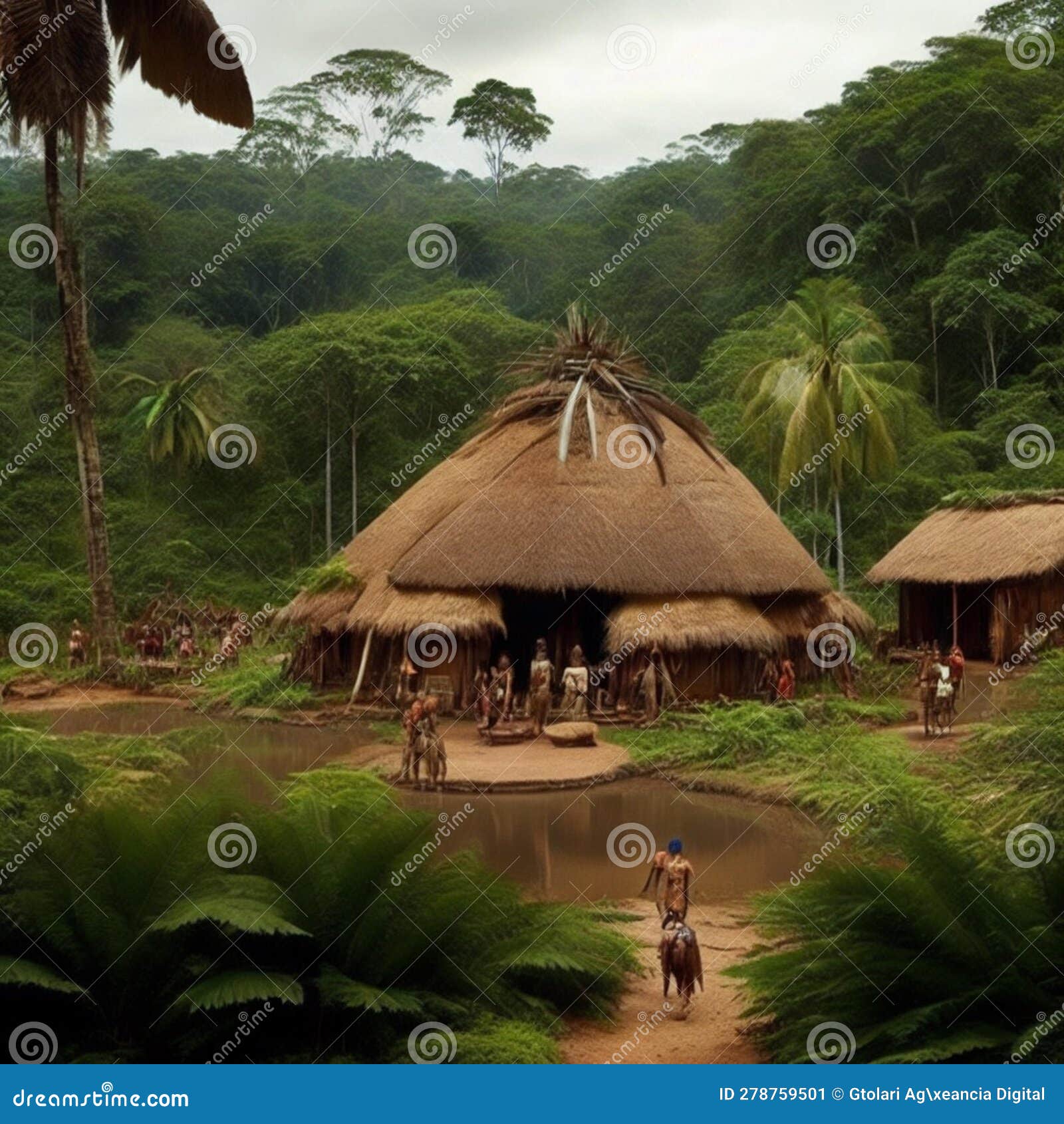 Indigenous Tribe In A Village Surrounded By Trees. Royalty-Free Stock ...