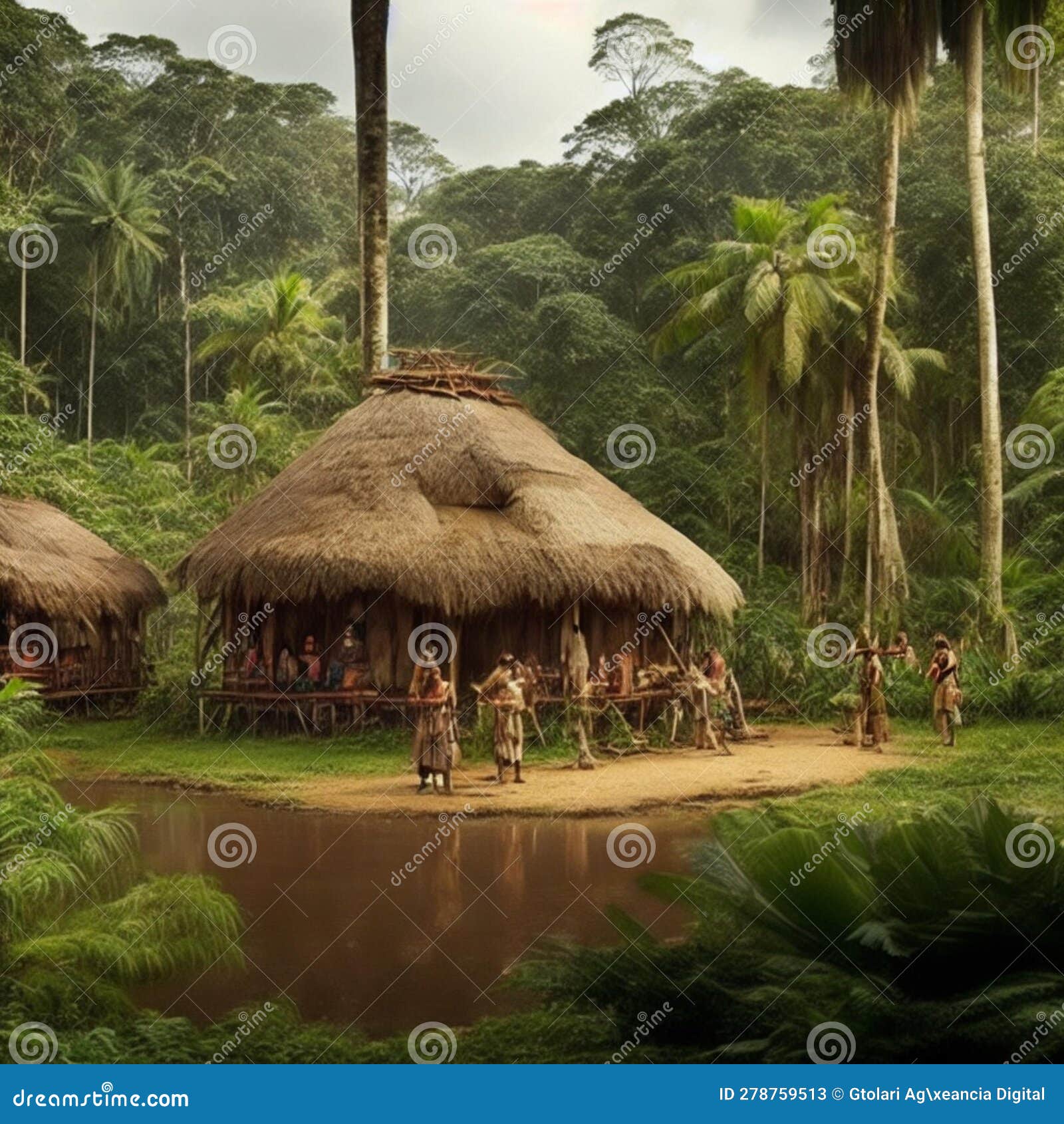 Indigenous Tribe in a Village Surrounded by Trees and Hollows. Stock ...