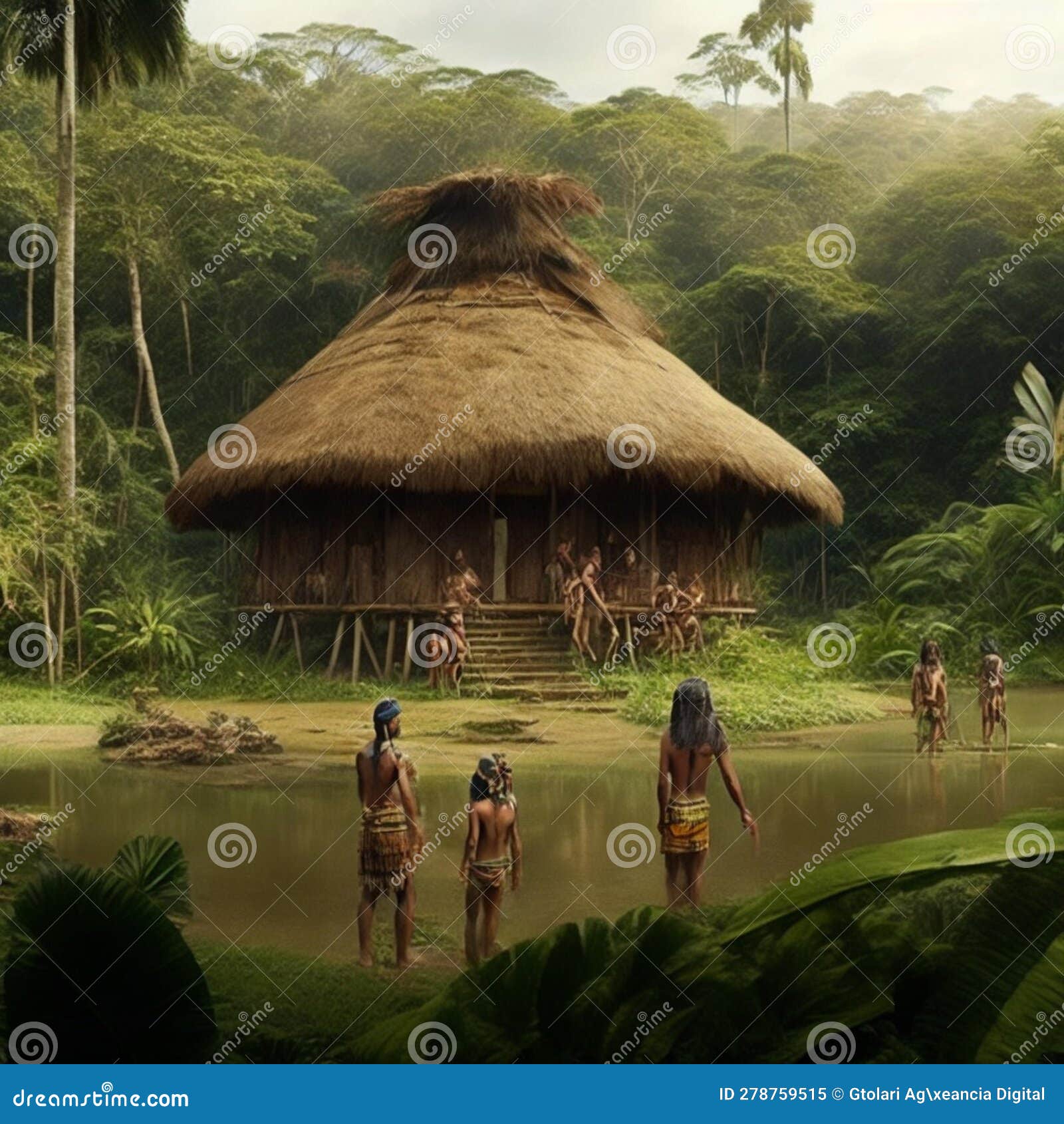 Indigenous Tribe in a Village Surrounded by Trees and Hollows. Stock ...