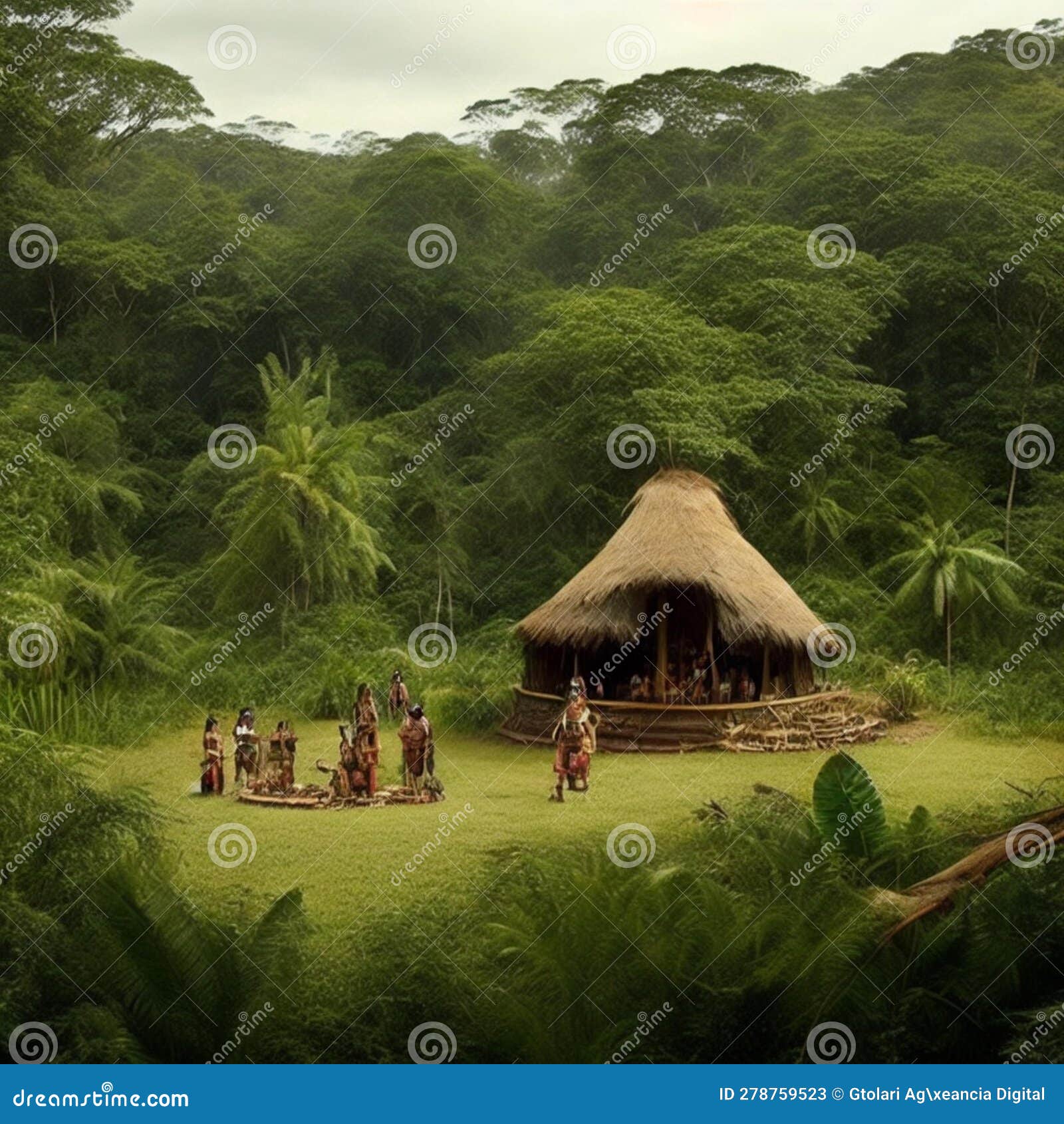 Indigenous Tribe in a Village Surrounded by Trees and Hollows. Stock ...