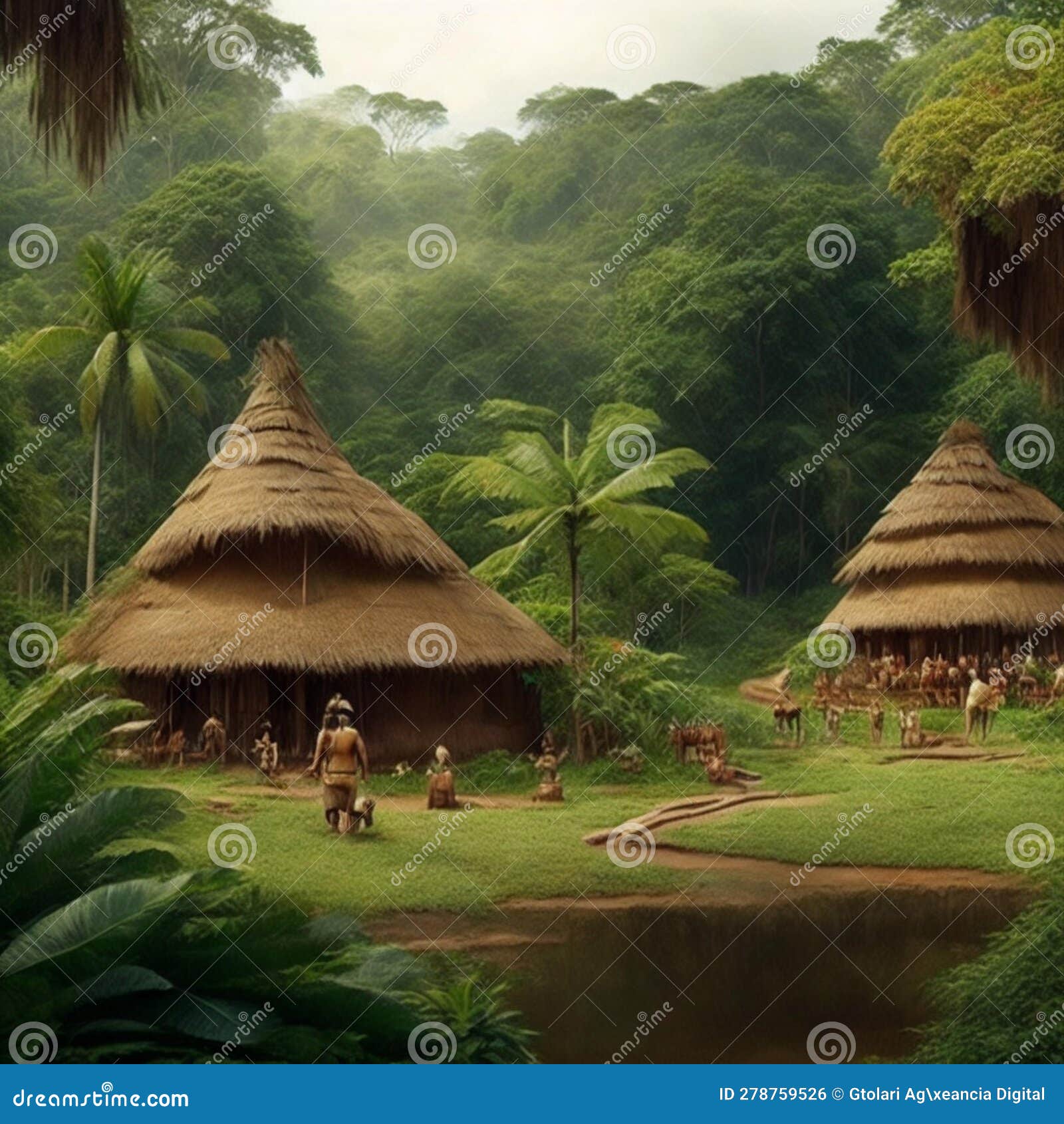 Indigenous Tribe in a Village Surrounded by Trees and Hollows. Stock ...