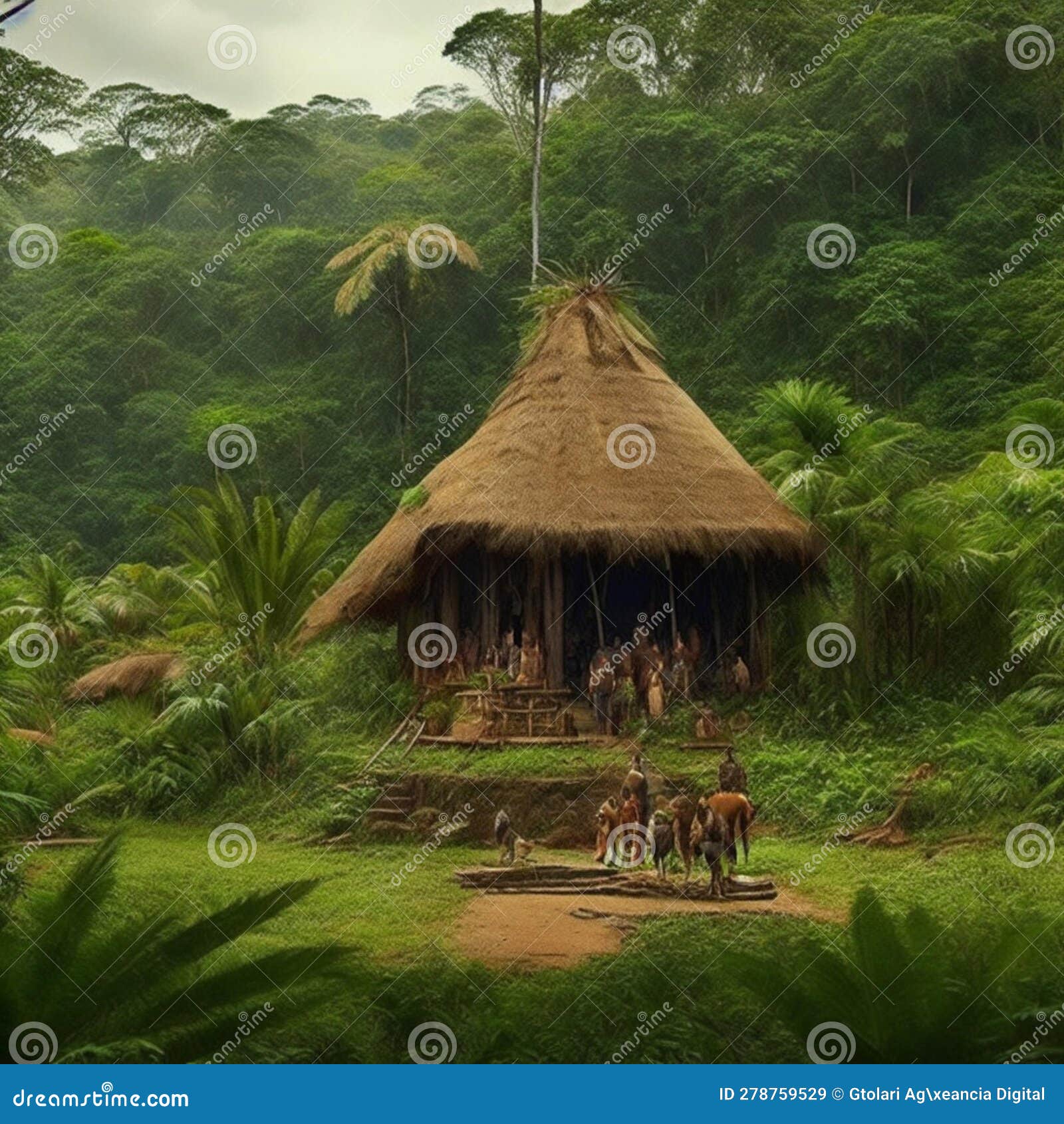Indigenous Tribe in a Village Surrounded by Trees and Hollows. Stock ...