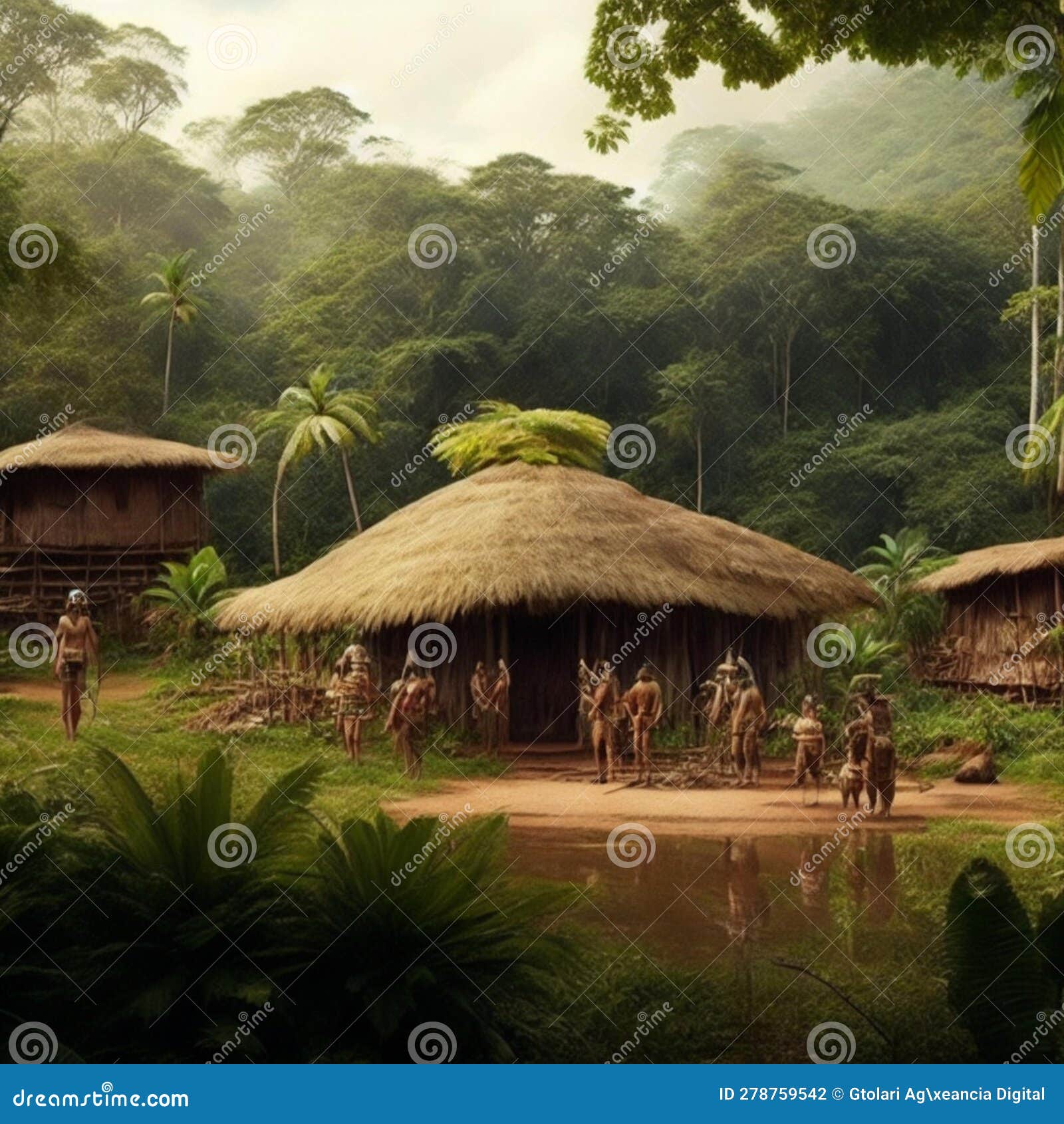 Indigenous Tribe in a Village Surrounded by Trees and Hollows. Stock ...