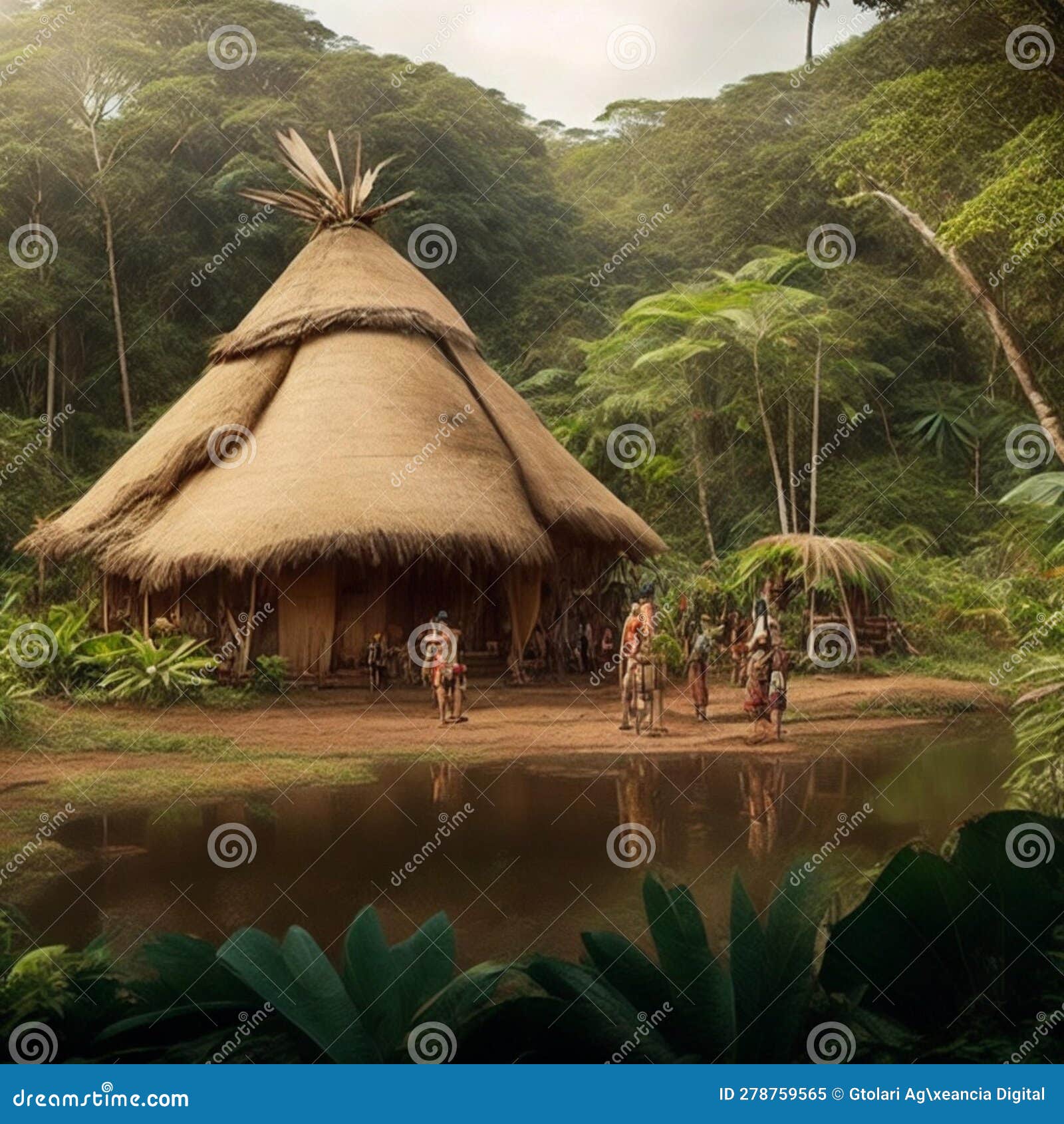 Indigenous Tribe in a Village Surrounded by Trees and Hollows. Stock ...