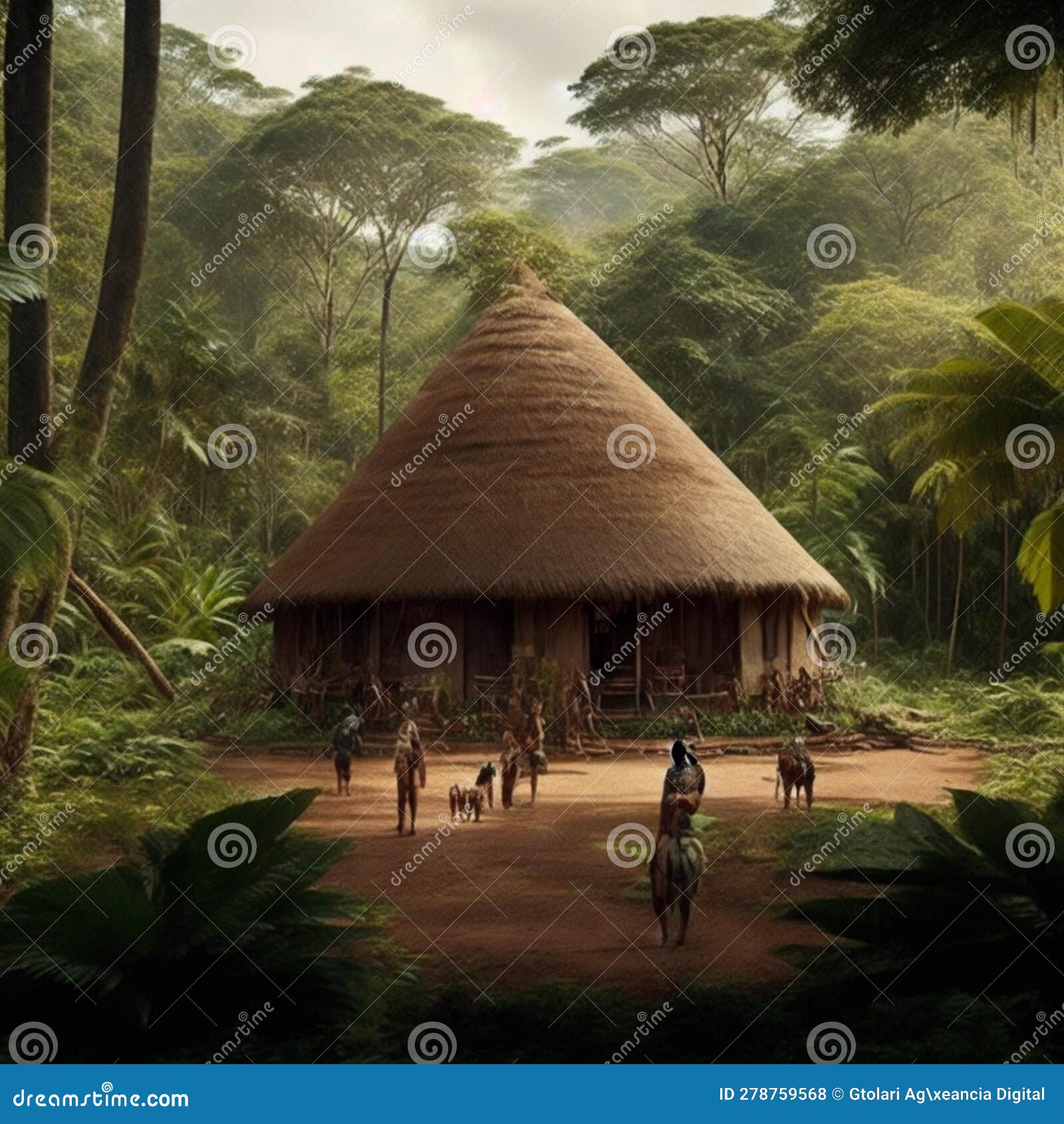 Indigenous Tribe in a Village Surrounded by Trees and Hollows. Stock ...