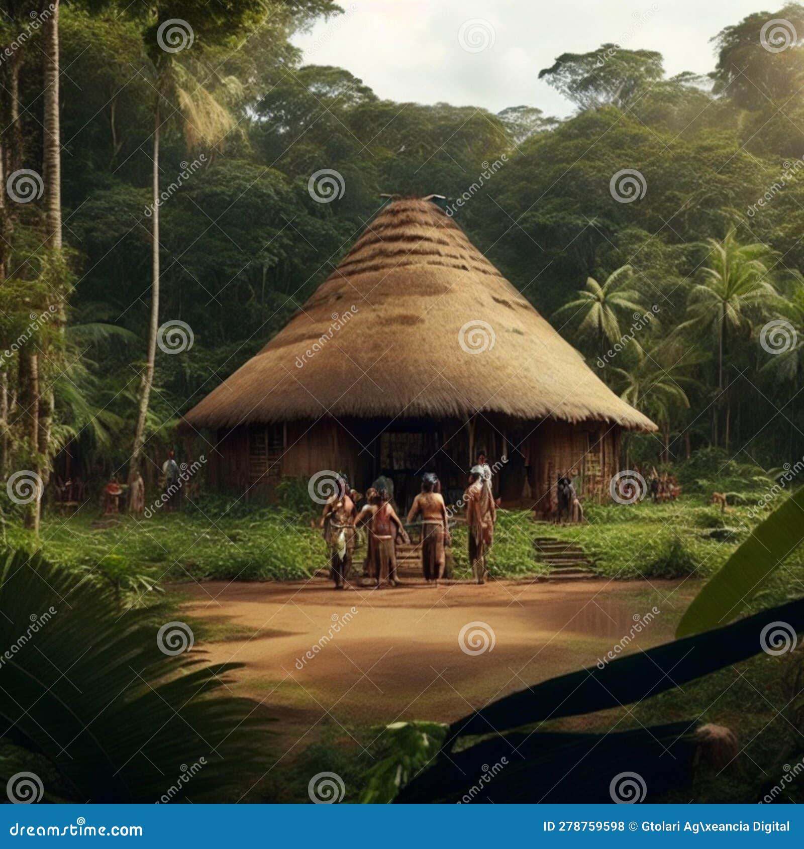 Indigenous Tribe in a Village Surrounded by Trees and Hollows. Stock ...