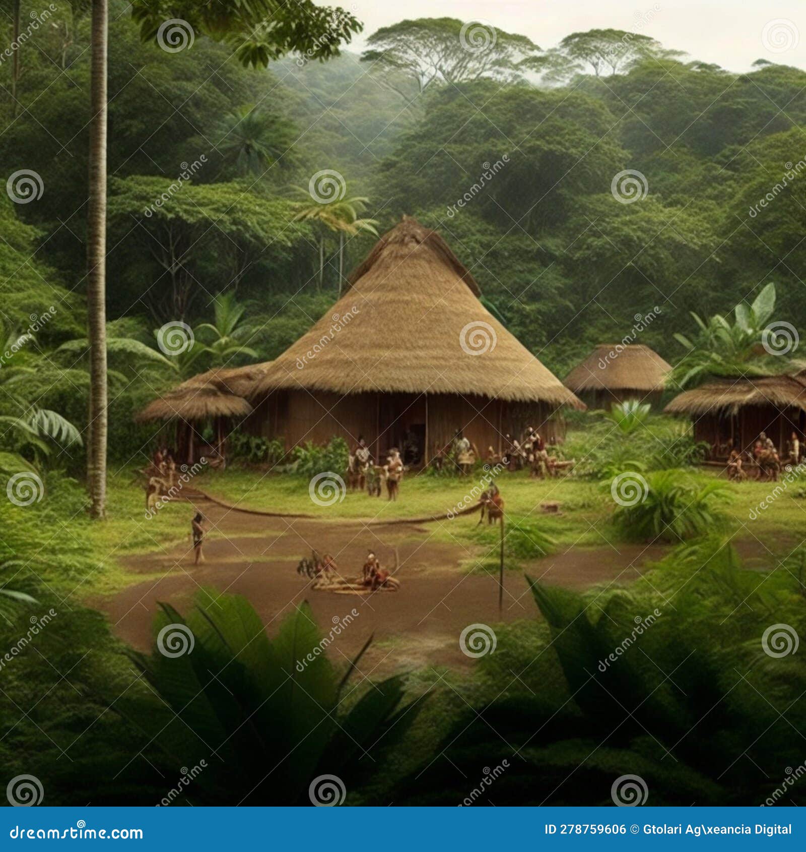 Indigenous Tribe in a Village Surrounded by Trees and Hollows. Stock ...