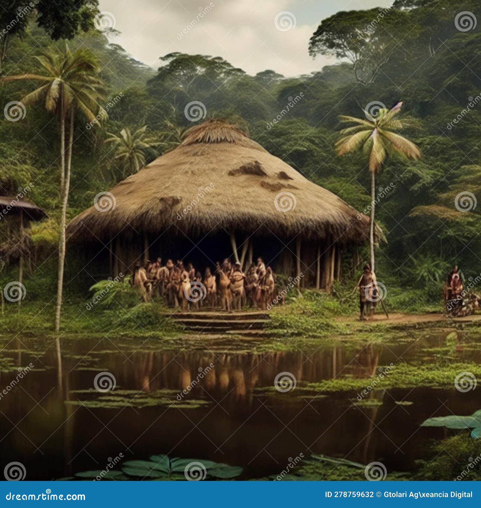 Indigenous Tribe in a Village Surrounded by Trees and Hollows. Stock ...